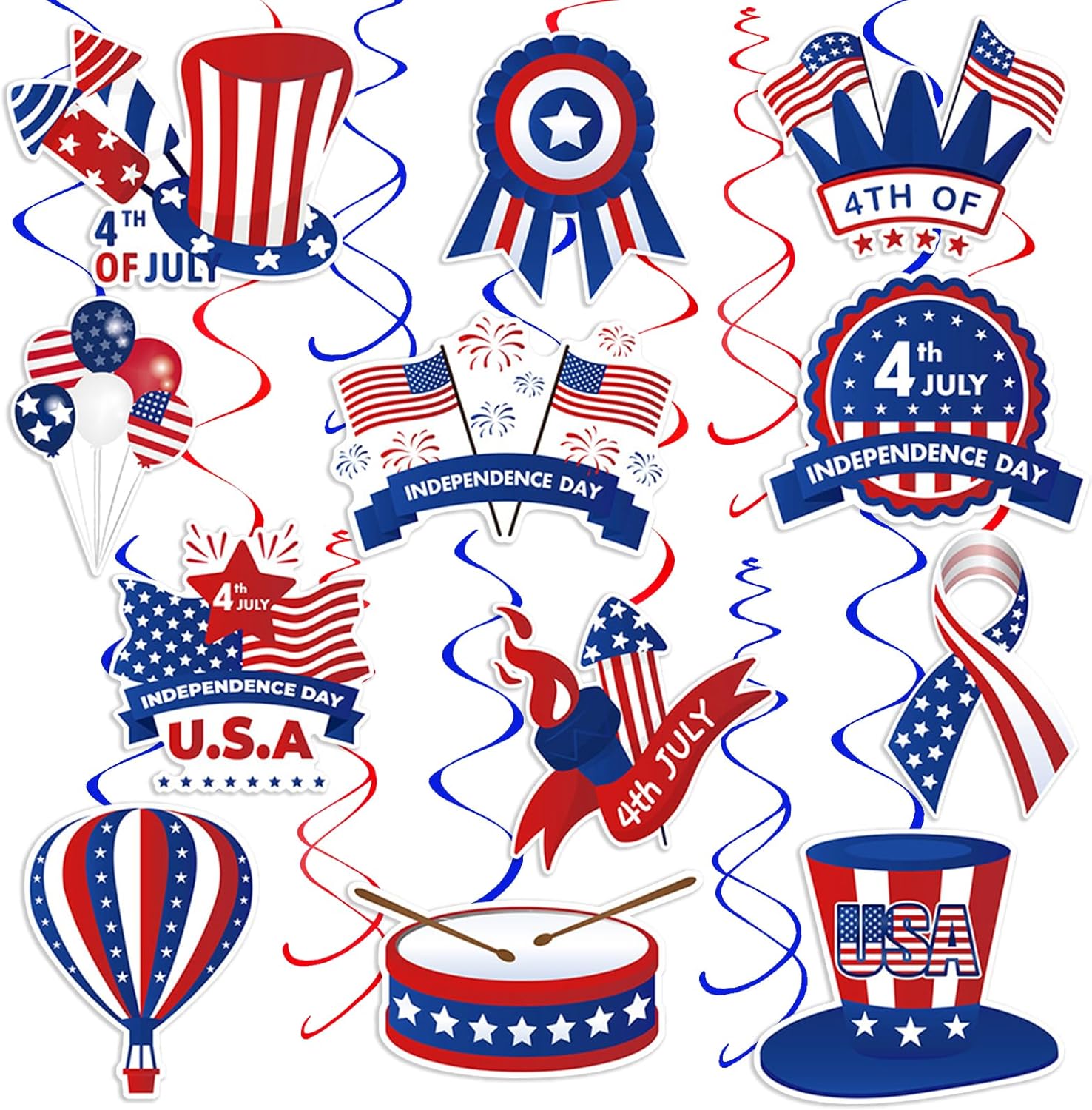 Amazon.com: 36Pcs 4th of July Hanging Swirls Decoration, 4th of July ...
