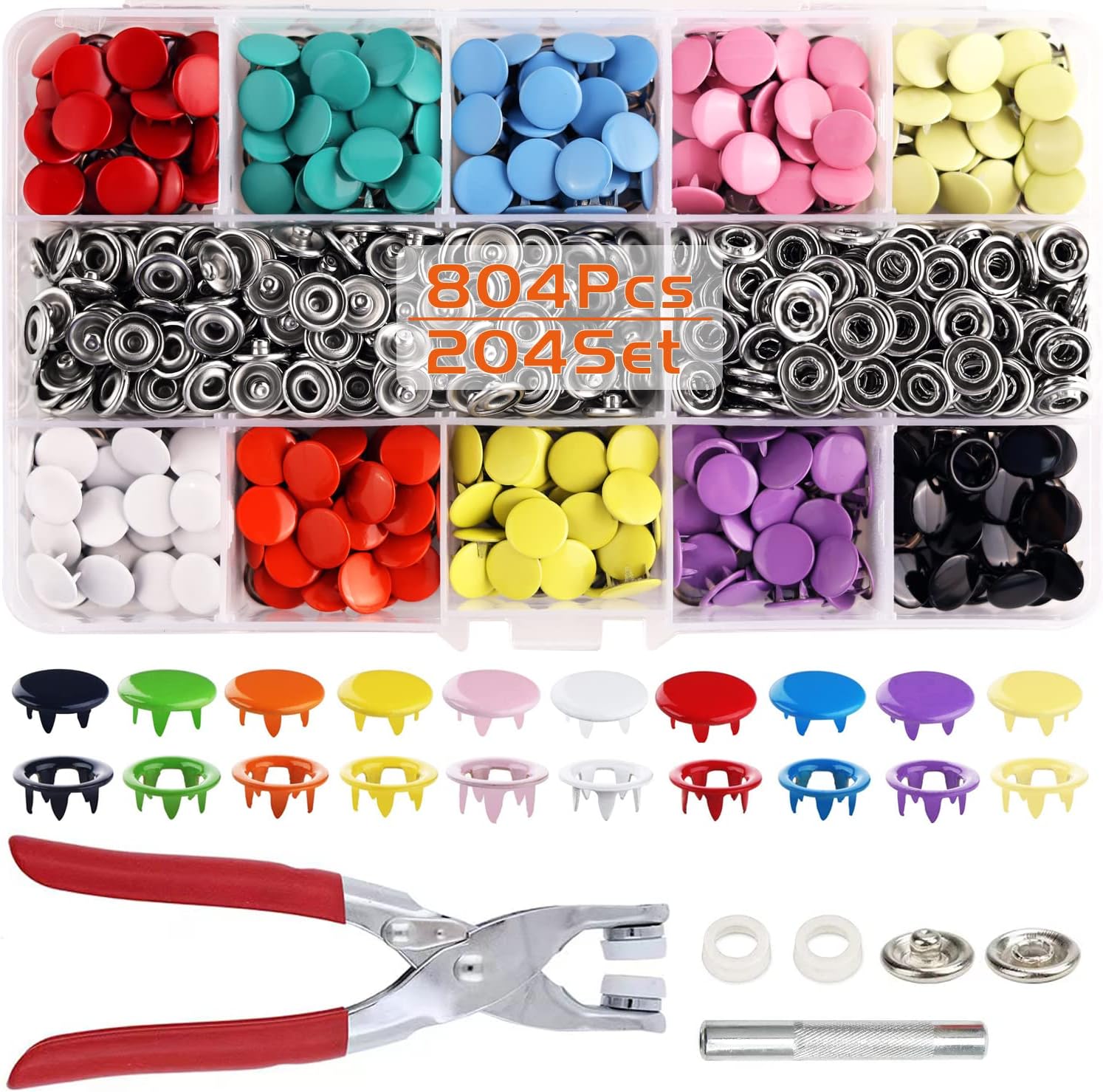 Amazon.com: 200 Sets Snap Fasteners Kit Tool, Yofuly 10 Colors 9.5mm ...