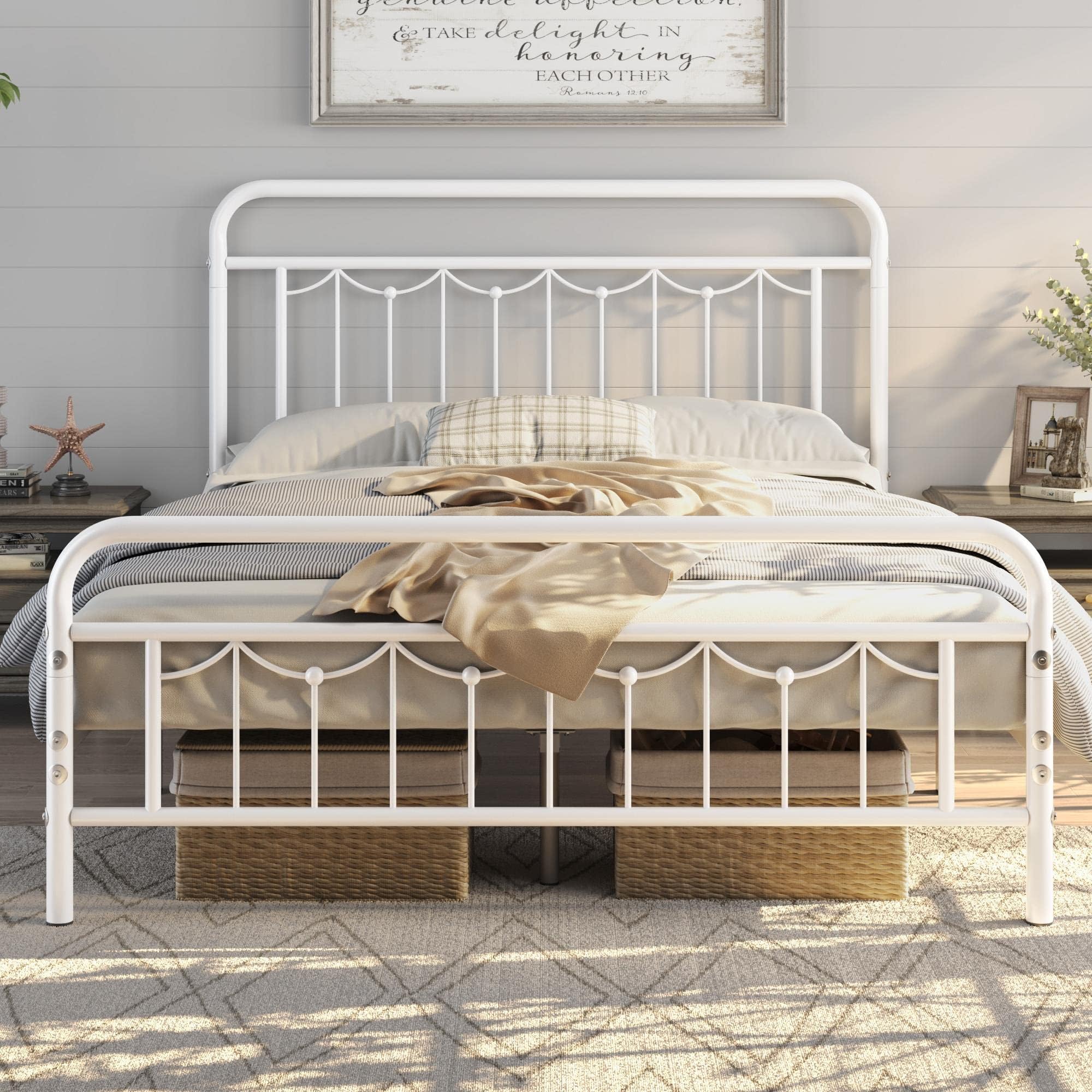 Amazon.com: Yaheetech Full Size Metal Bed Frame with Vintage Headboard ...