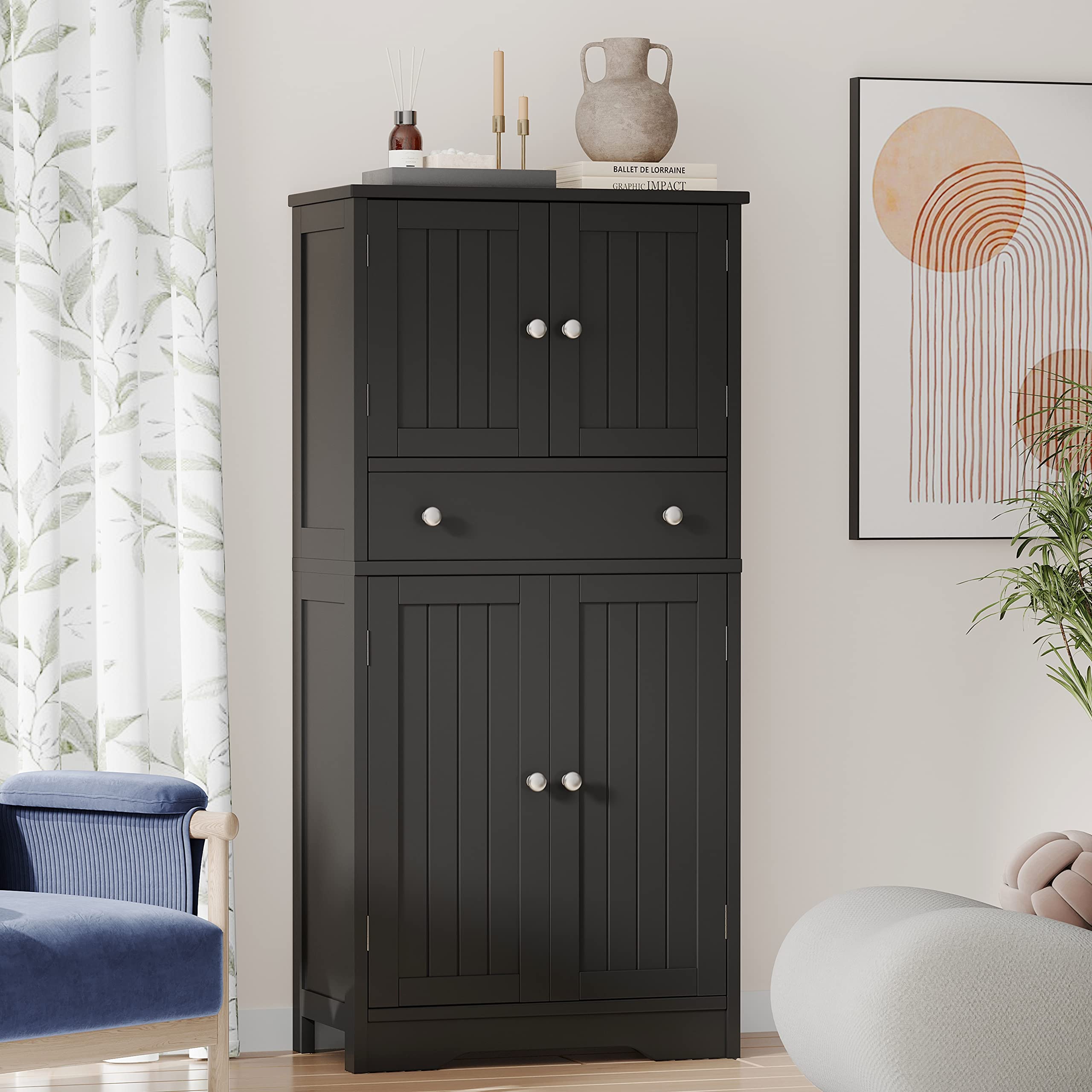 Rovaurx Tall Storage Cabinet with Adjustable Shelf, Bathroom Floor ...