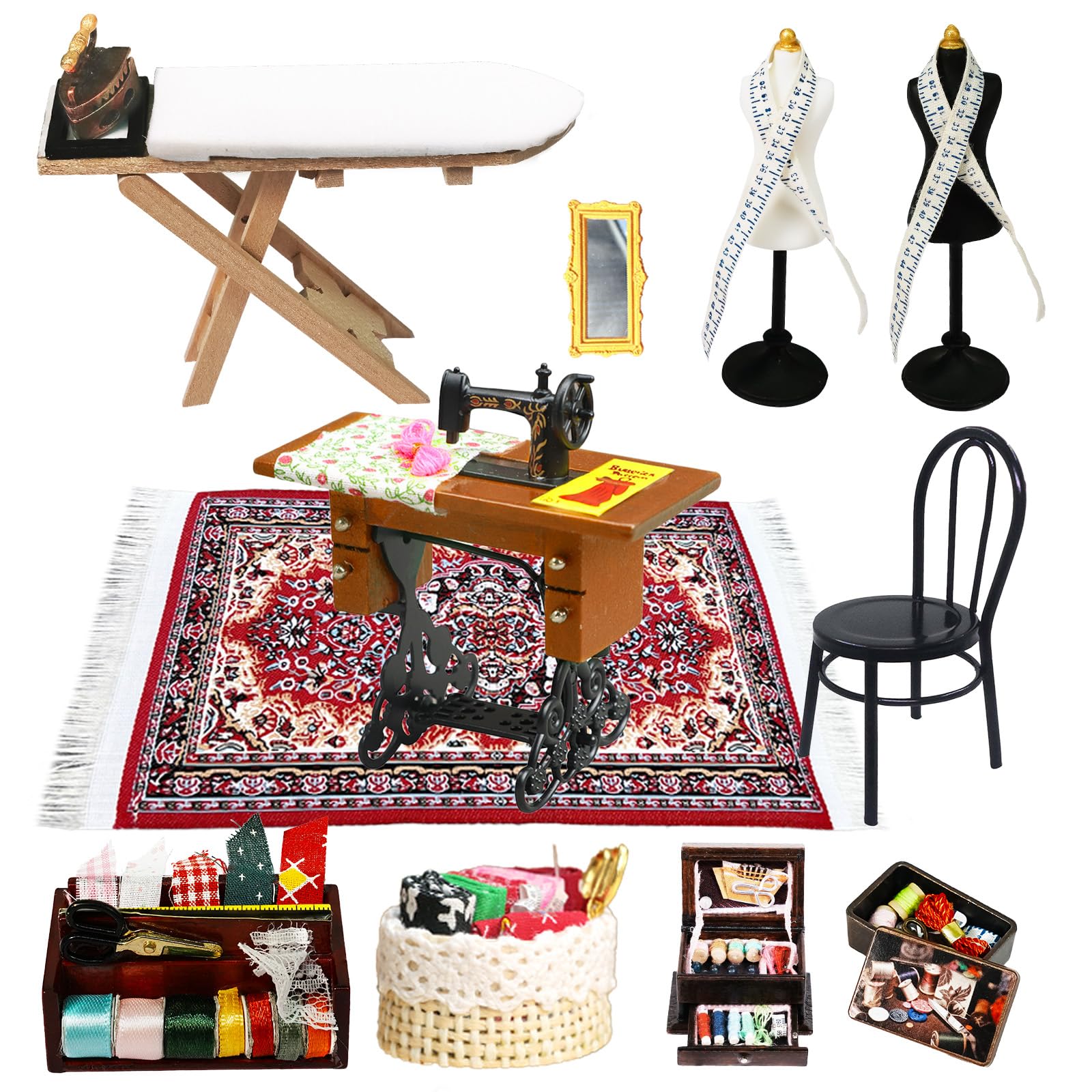 Amazon.com: Hiawbon 14Pcs Miniature Sewing Machine Kits 1 :12 Scale ...