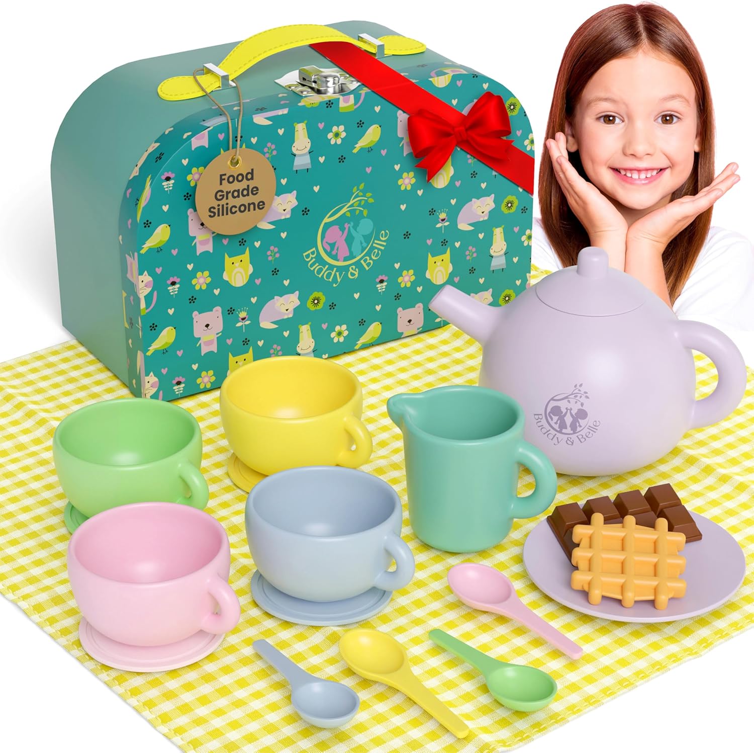 Amazon.com: Silicone Tea Set for Toddlers 3-5 – 18 Pc Pretend Play Tea ...