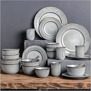 Amazon.co.jp: Vintage Stoneware Dinnerware Set 38 Piece Fine Dinnerware ...