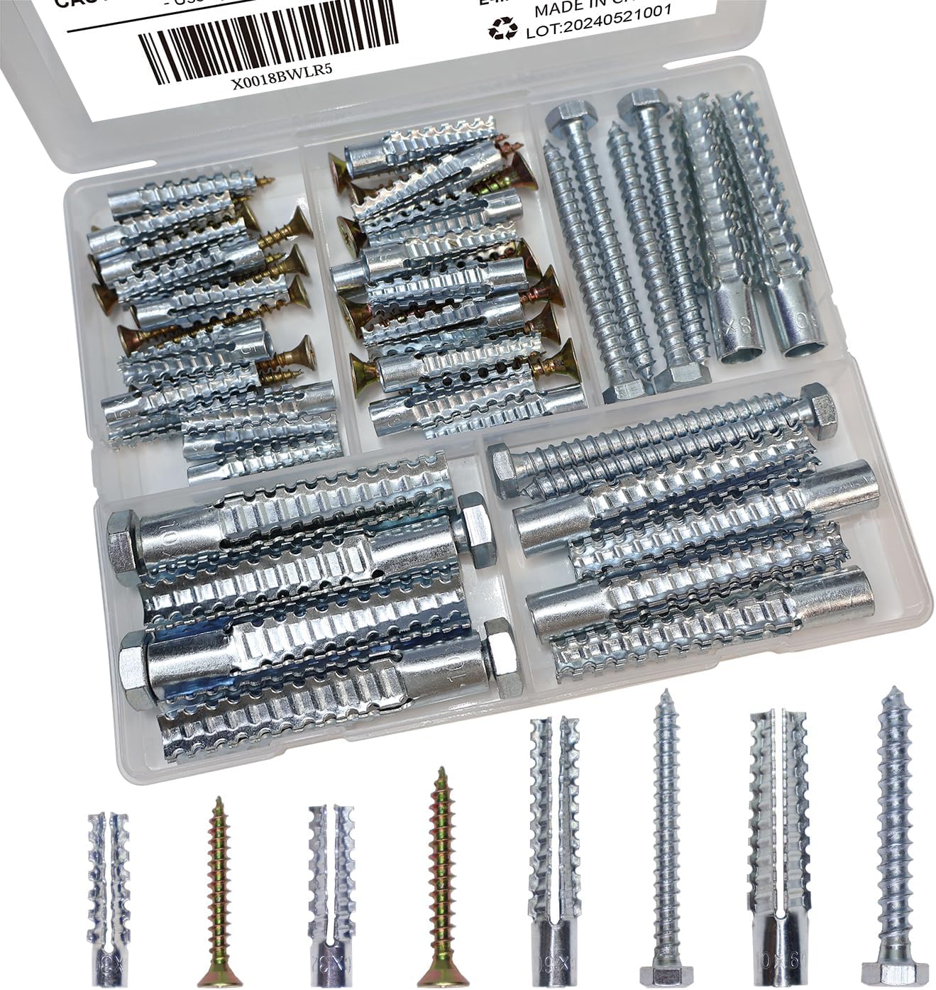 ZUYUEE 64PCS 4 Sizes Heavy Duty Metal Wall Anchors Kit,Metal Expansion ...