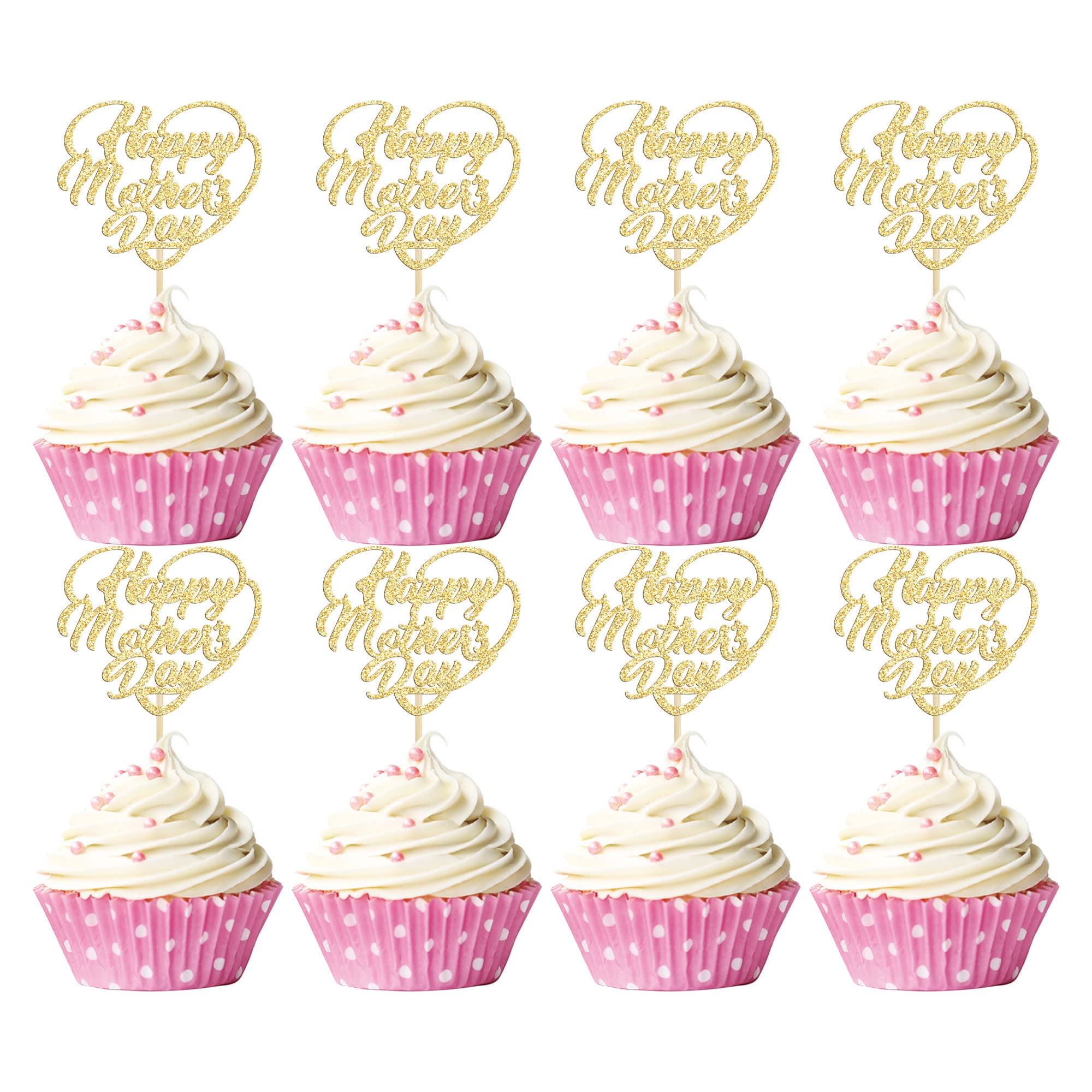 Gyufise 36Pcs Happy Mothers Day Cupcake Toppers Heart Glitter Best Mom ...