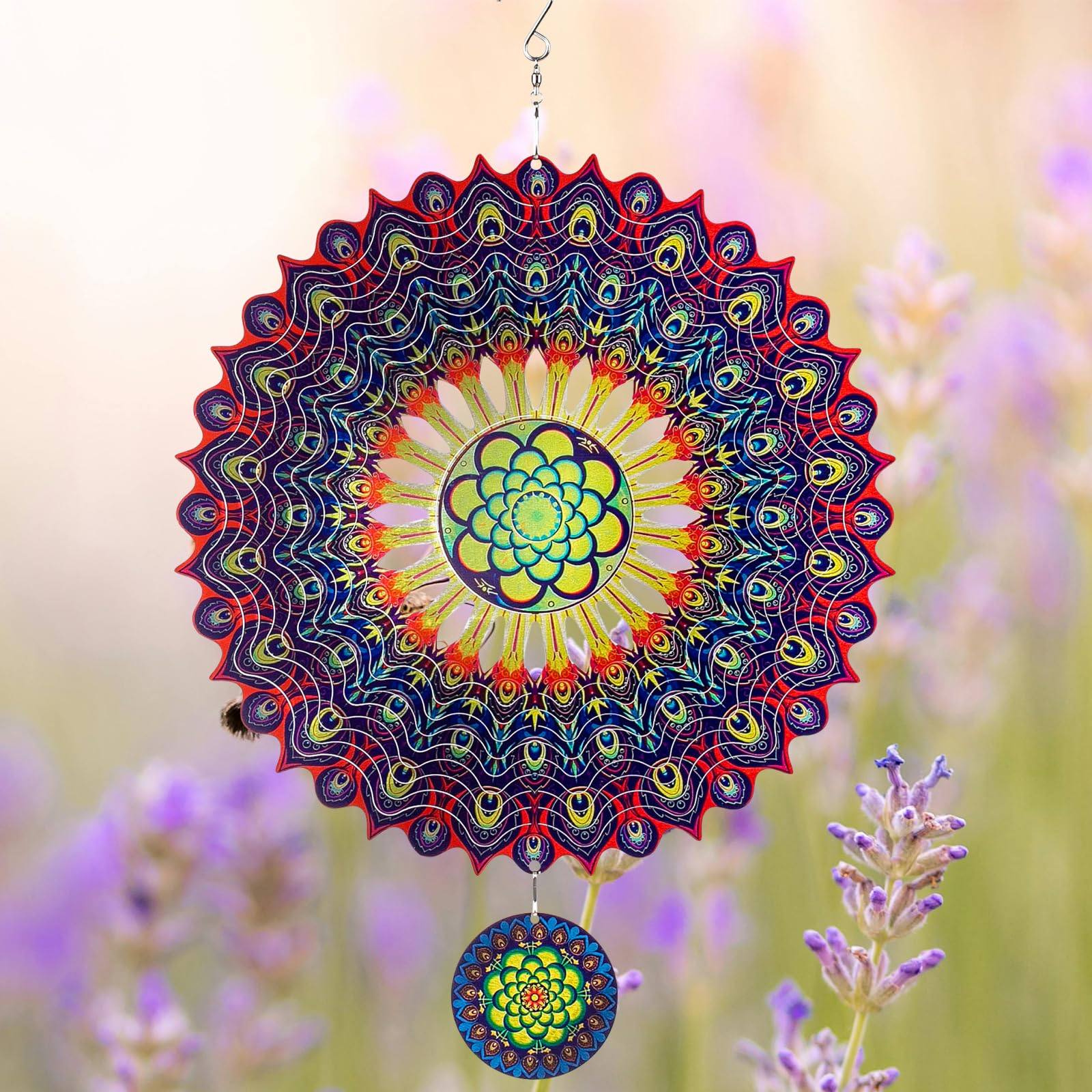 Amazon.com: TUOKING Wind Spinners Outdoor Peacock Feathers 3D Metal ...