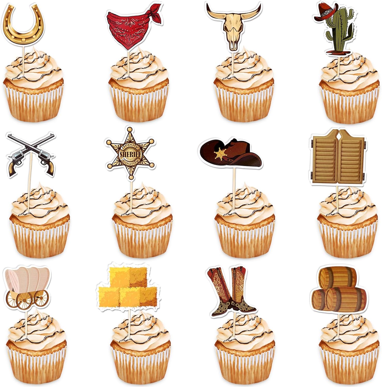 Whaline 48Pcs Wild West Cowboy Cupcake Toppers Western Theme Cake ...