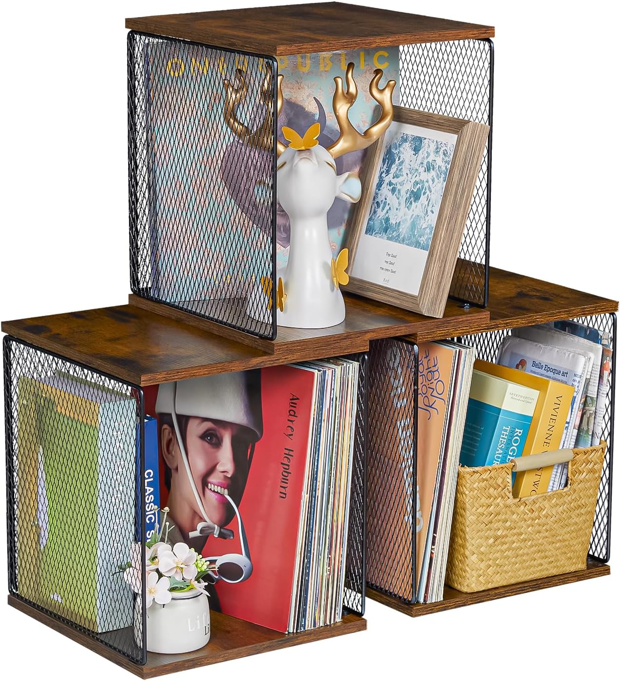 Amazon.com: Dmevkic 3 Cube Vinyl Record Storage DIY Stackable 120-150 ...