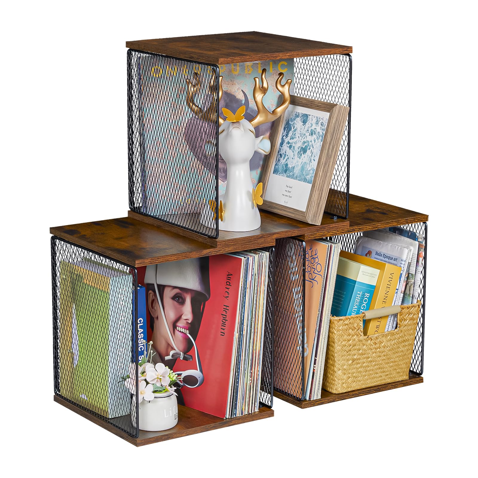 Amazon.com: Dmevkic 3 Cube Vinyl Record Storage DIY Stackable 120-150 ...