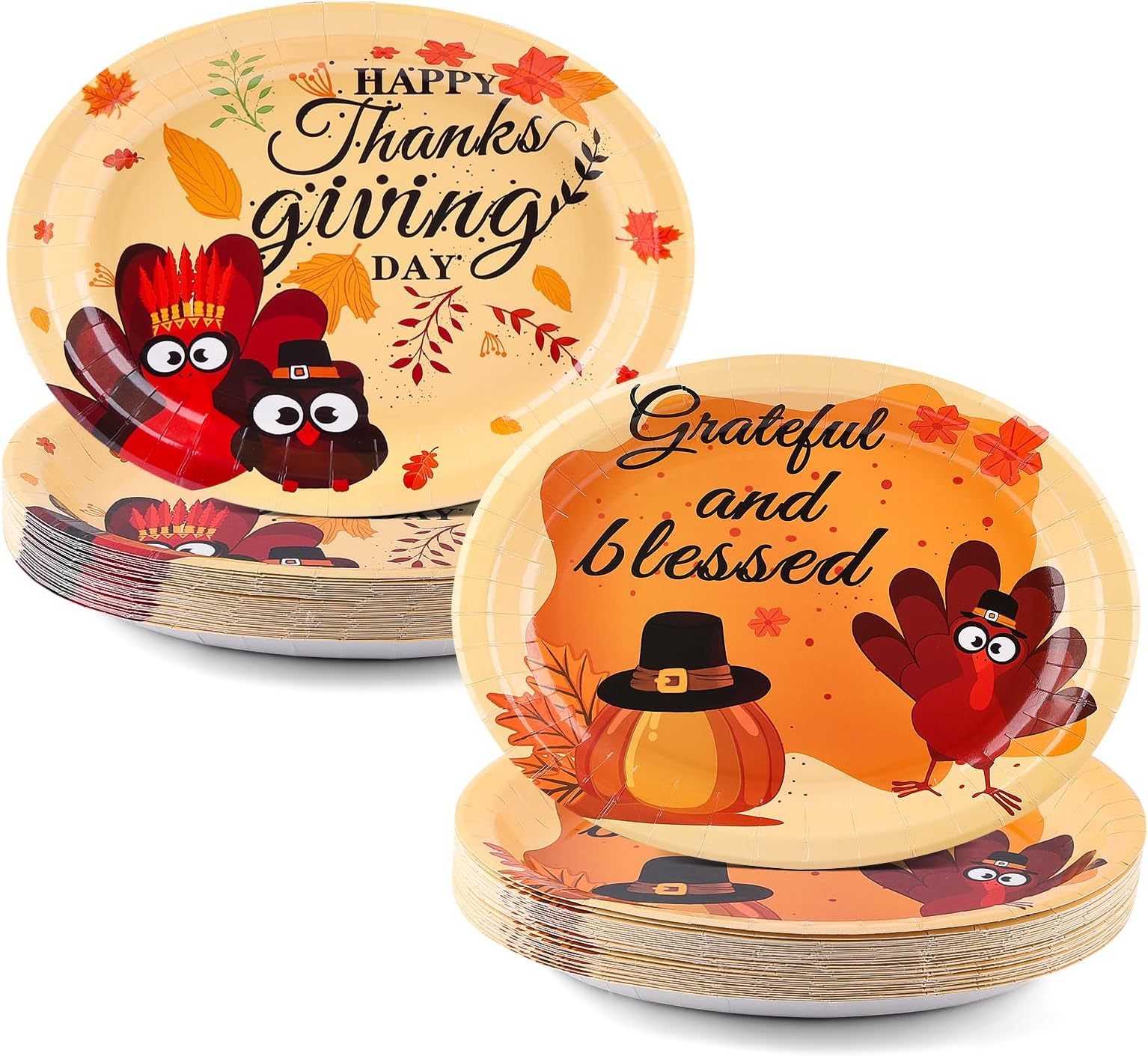 Amazon.com: SUIGREOY 50Pcs Thanksgiving Oval Paper Plates, 10" x 12 ...