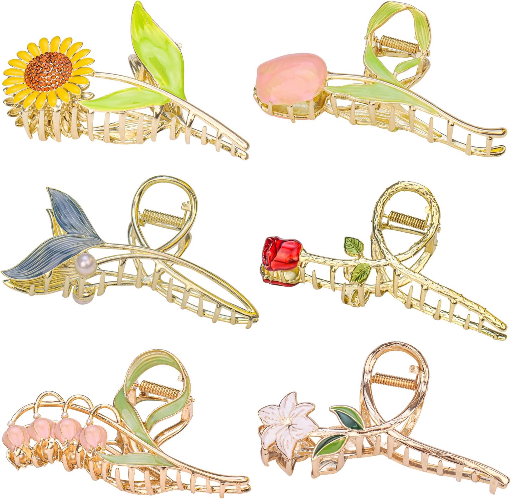 Amazon.com : 6 Pcs Flower Metal Hair Claw Clips Large Tulip Nonslip ...