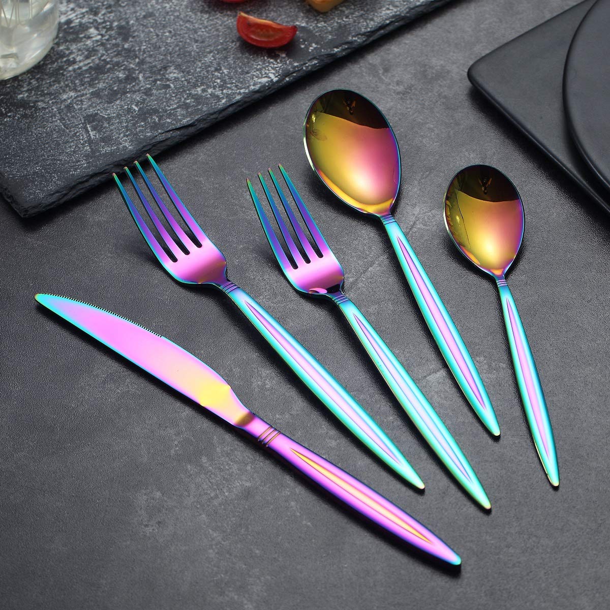 Snapklik.com : Rainbow Flatware Set 20 Pieces, Stainless Steel Colorful ...