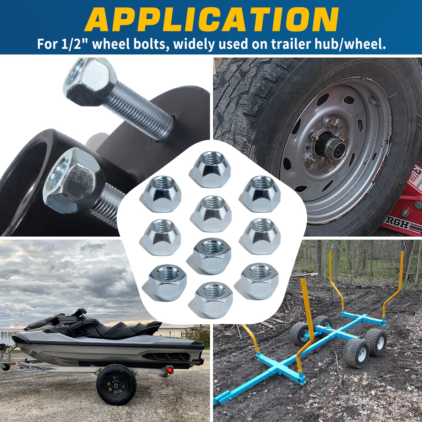 Snapklik.com : 10pcs 1/2-20 Trailer Lug Nuts, Wheel 509 Lug Nut Hub ...