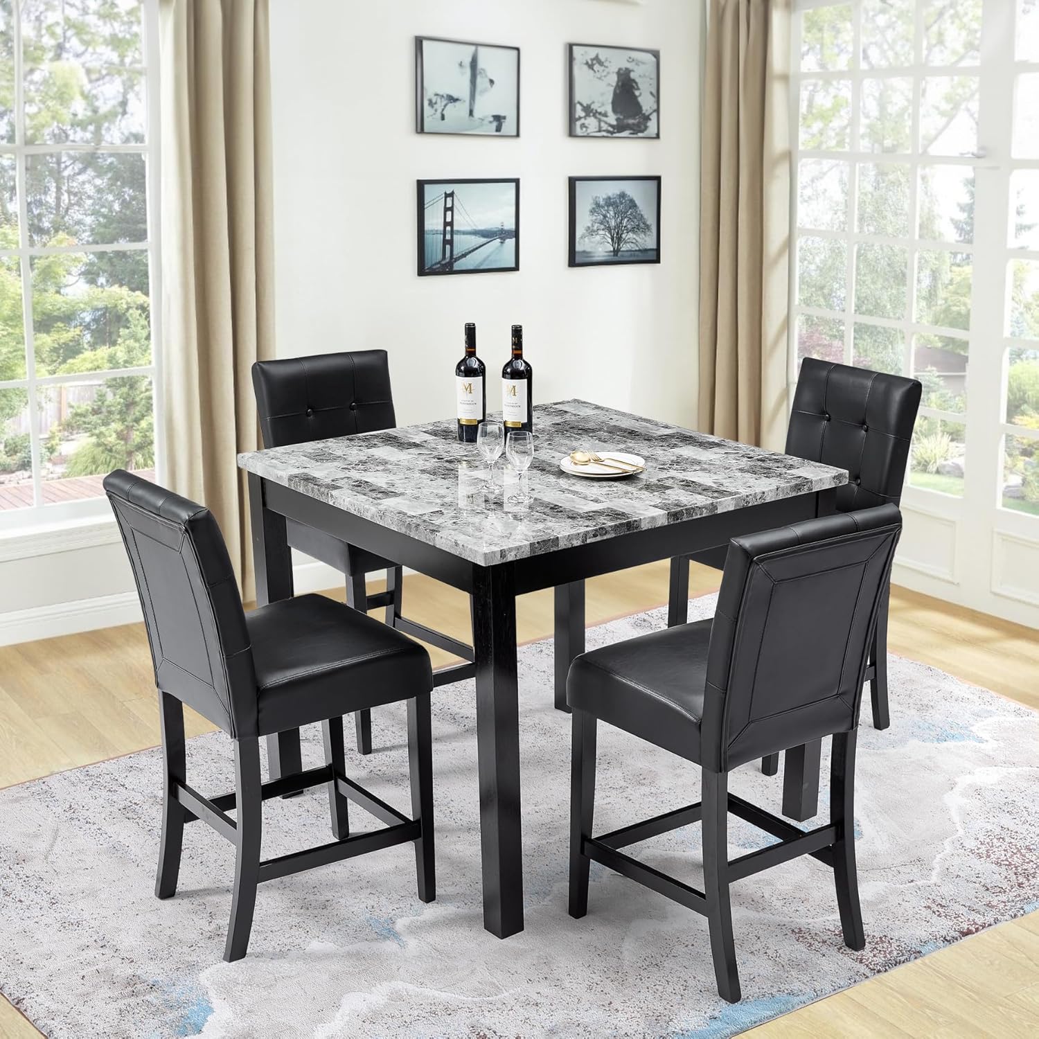 Amazon.com - 5 Piece Dining Table Set, Marble Top Table and Chairs for ...