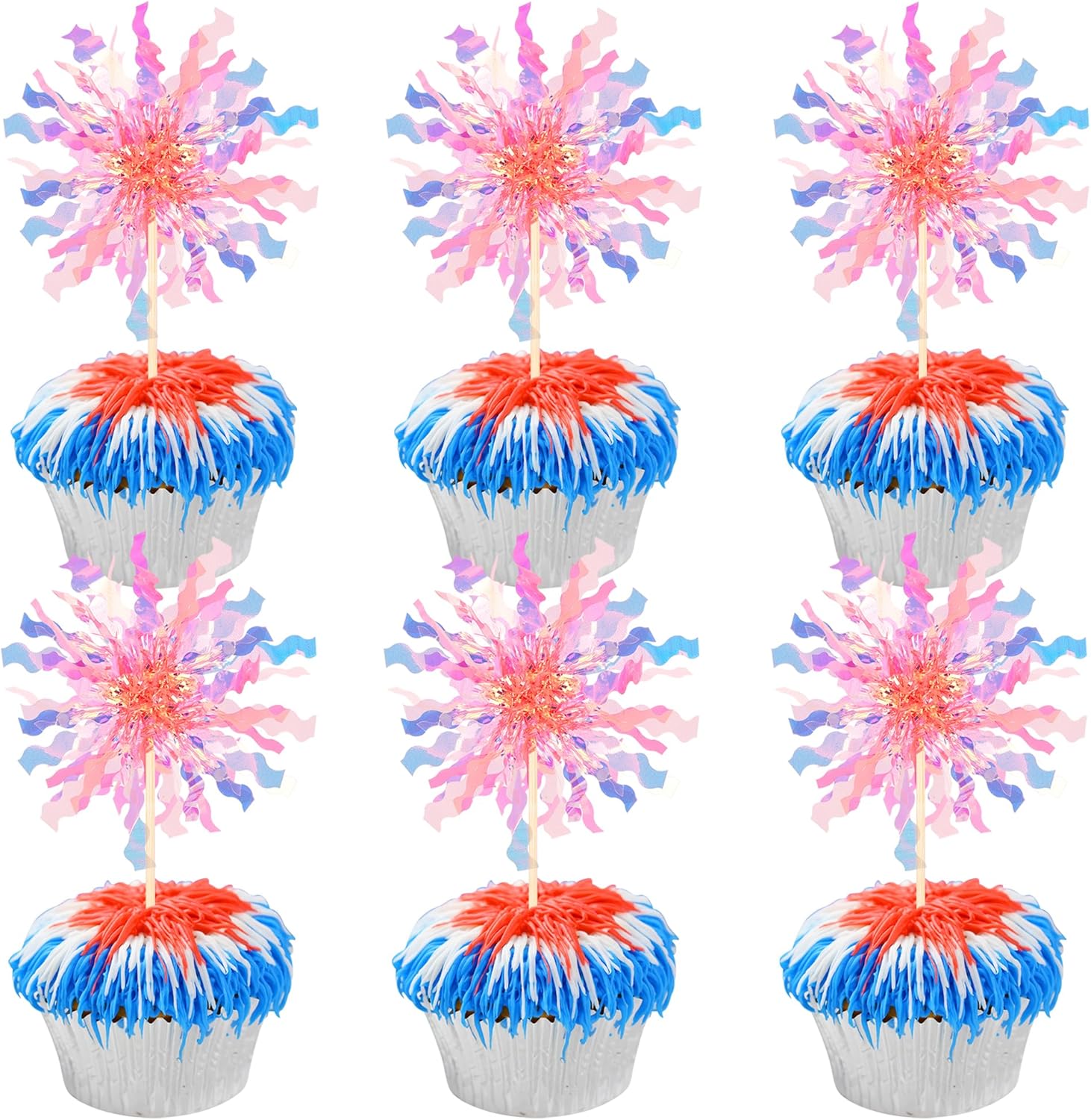 Amazon.com: 30 PCS Foil Firework Cupcake Toppers Sparkle Tinsel Cupcake ...