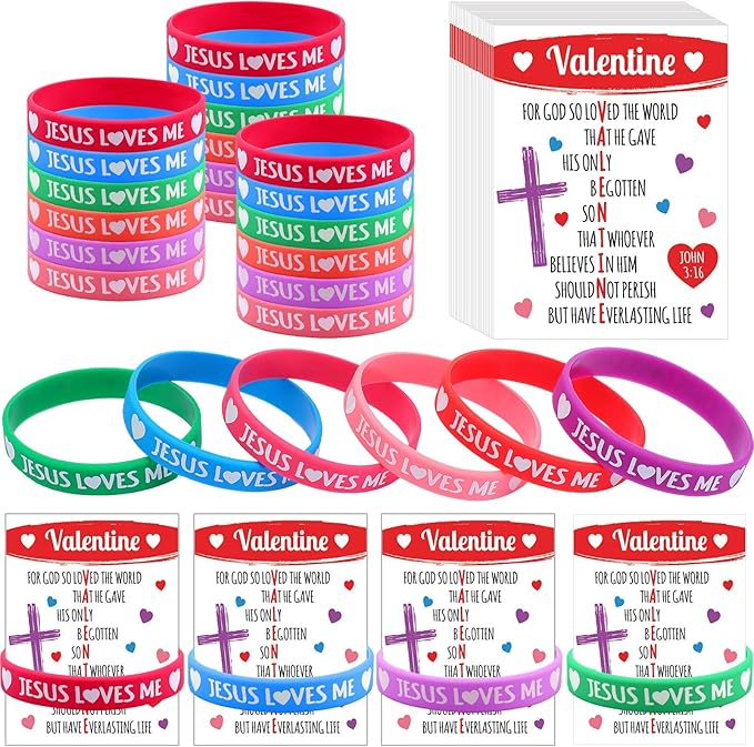 Amazon.com: Syhood 72 Pcs Religious Valentine's Day Cards Bracelets Set ...
