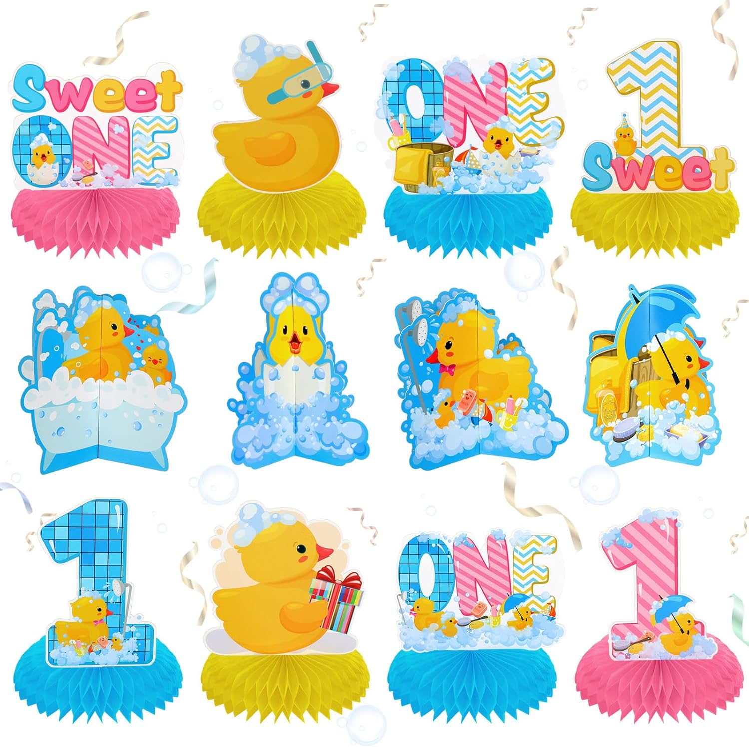 Amazon.com: Poen 12 Pcs Sweet One Duck Birthday Decorations 6 Inch Duck ...