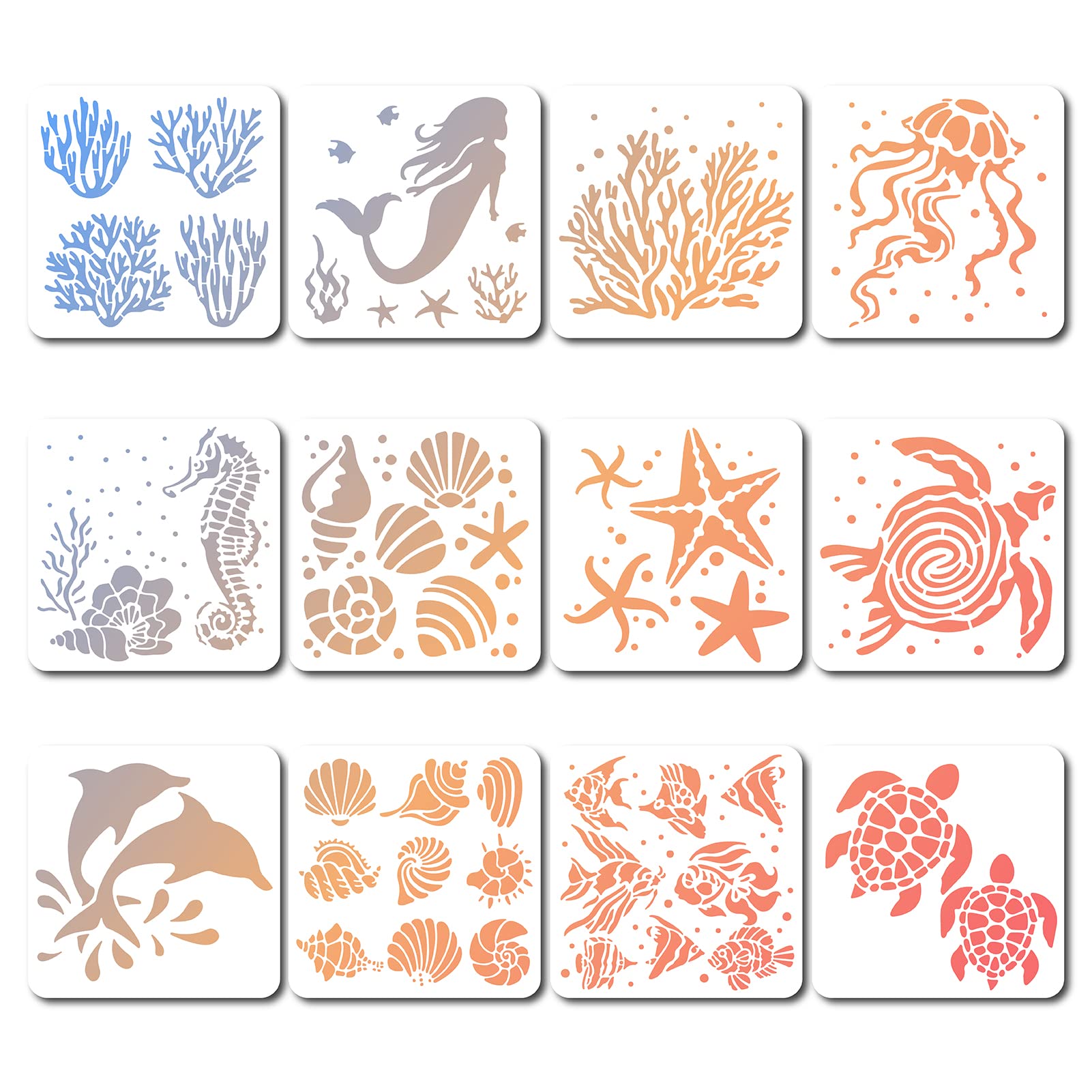 Amazon.com: GORGECRAFT 12 Styles 18x18cm Sea Creatures Stencils Square ...