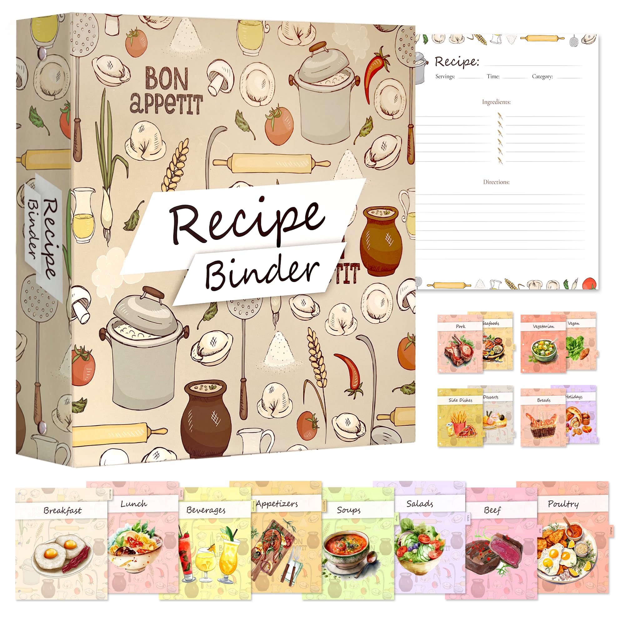 Amazon.com: Kit to organize Recipe Binder, Cookbook Binder is made of ...