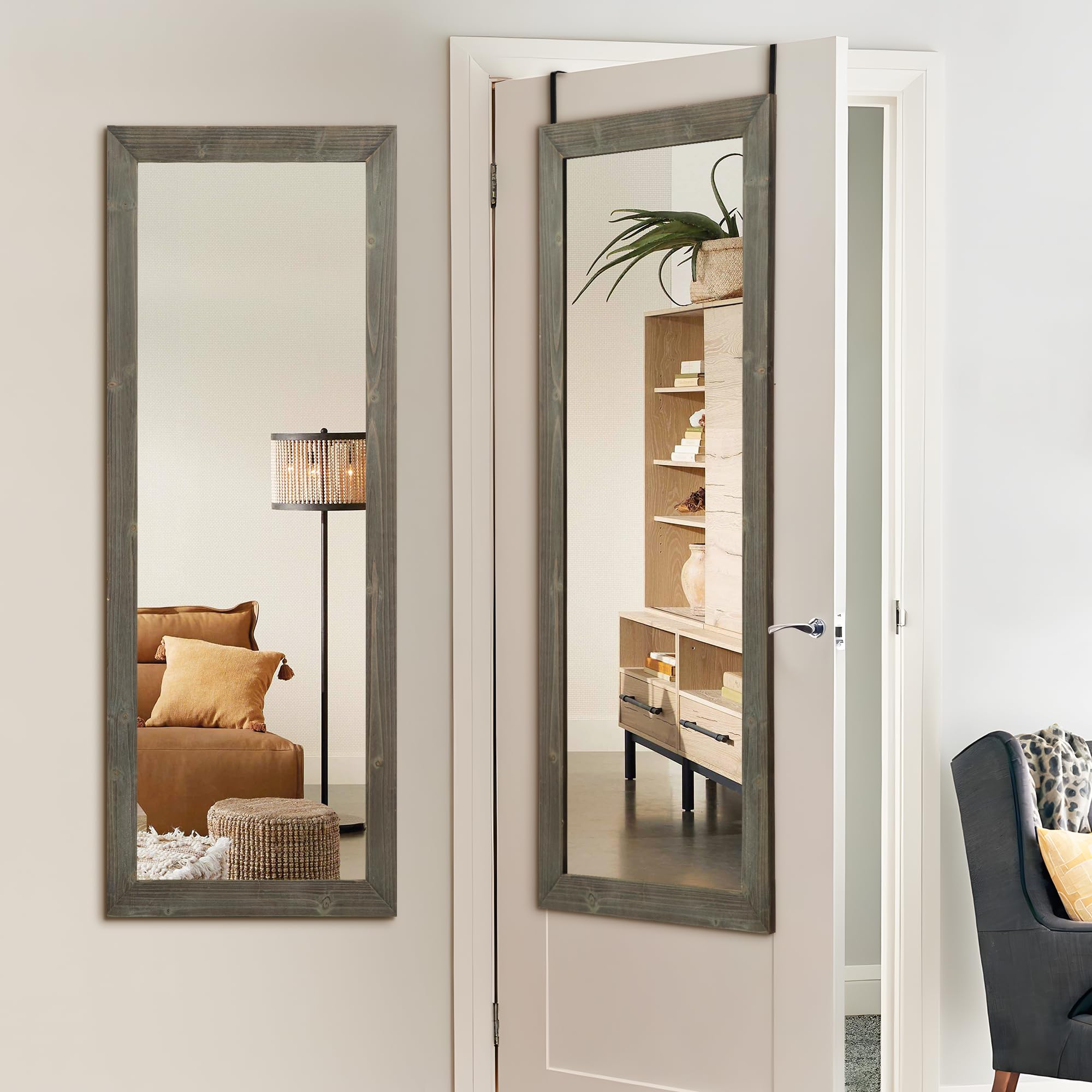 Amazon.com: GlasFlength 44''x18'' Door Mirror Full Length with Wood ...