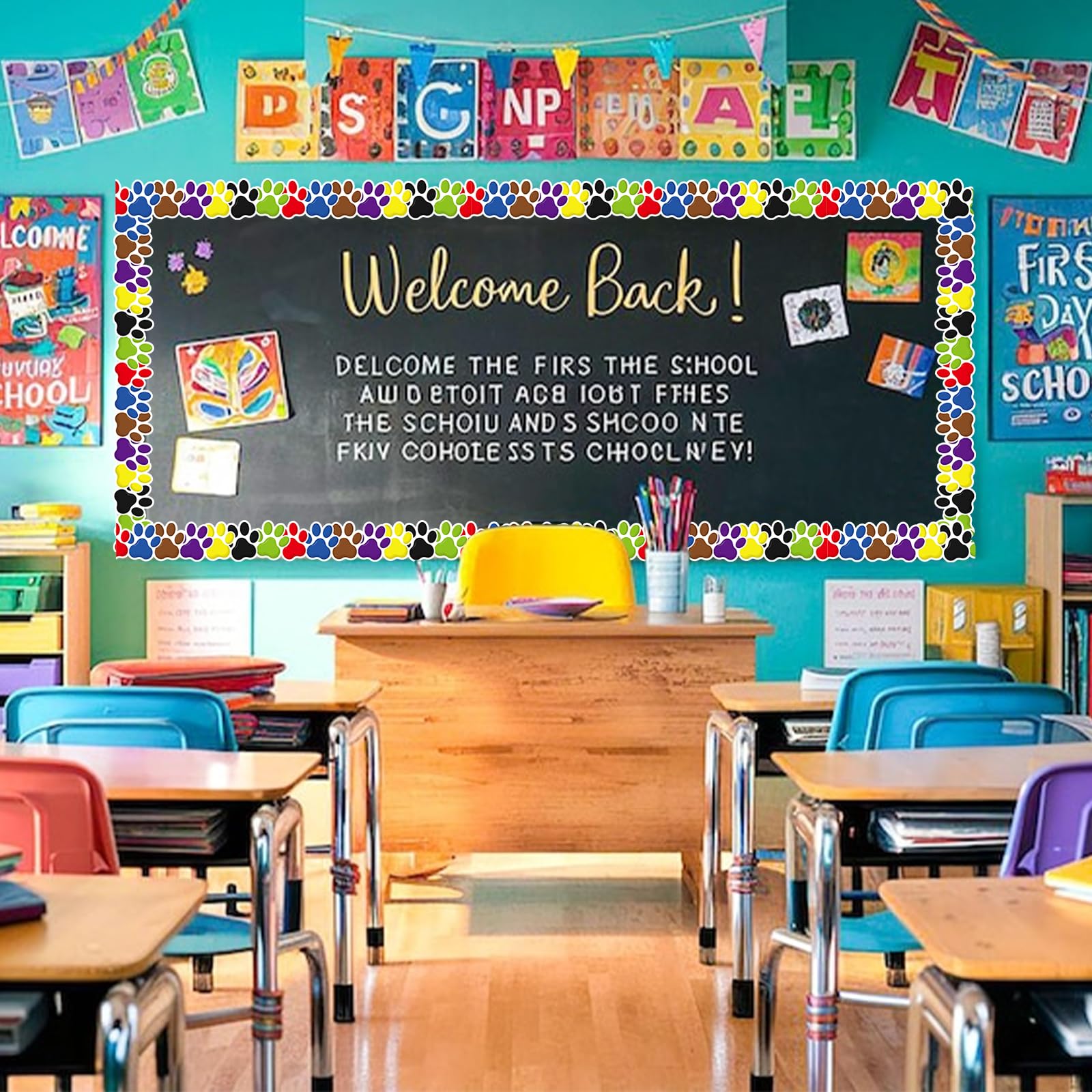 Snapklik.com : 65.6Ft Paw Print Bulletin Board Borders, Colorful Dog ...