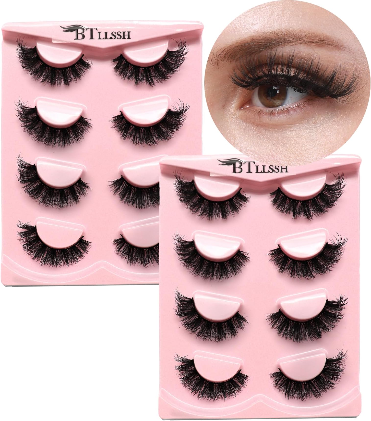 Amazon.com: 8Pairs Wispy Mink Lashes Fluffy Eye Lashes Natural Look 5D ...