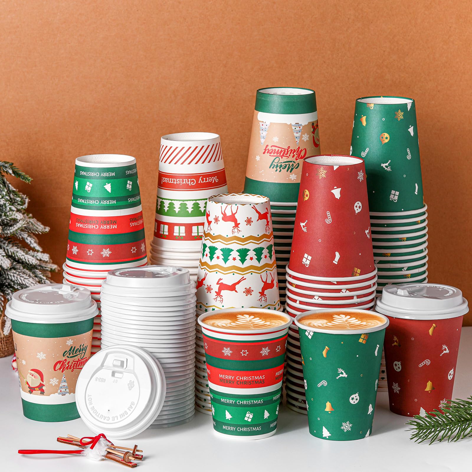 Amazon.com: Umigy 120 Pcs 12 oz Christmas Coffee Cups with Lids ...