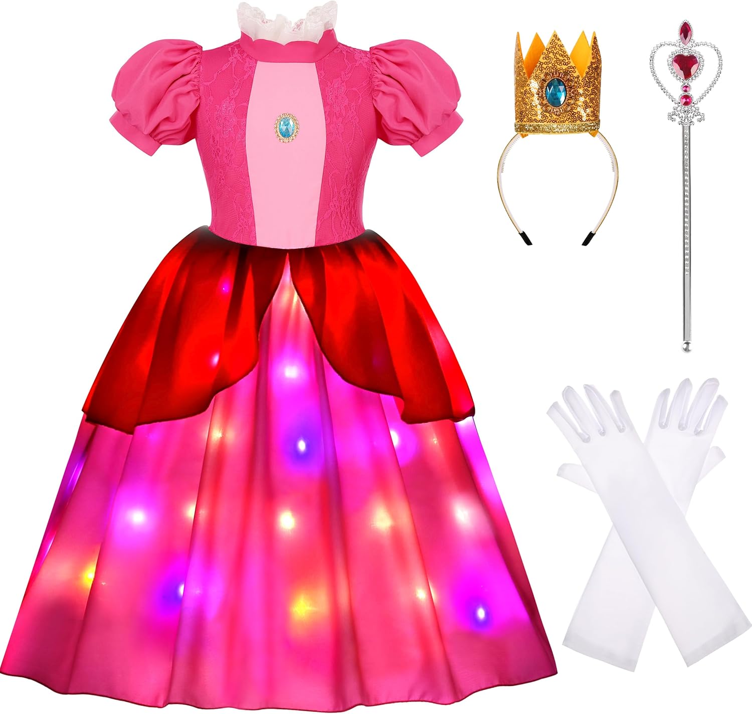 Amazon.com: Peach Costume for Girls LED Light Up Princess Peach Dress ...