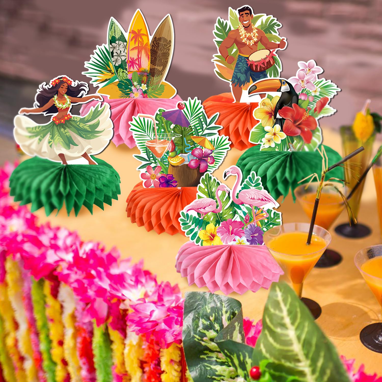 Snapklik.com : 9 Pcs Hawaii Honeycomb Centerpieces - Tropical Party ...
