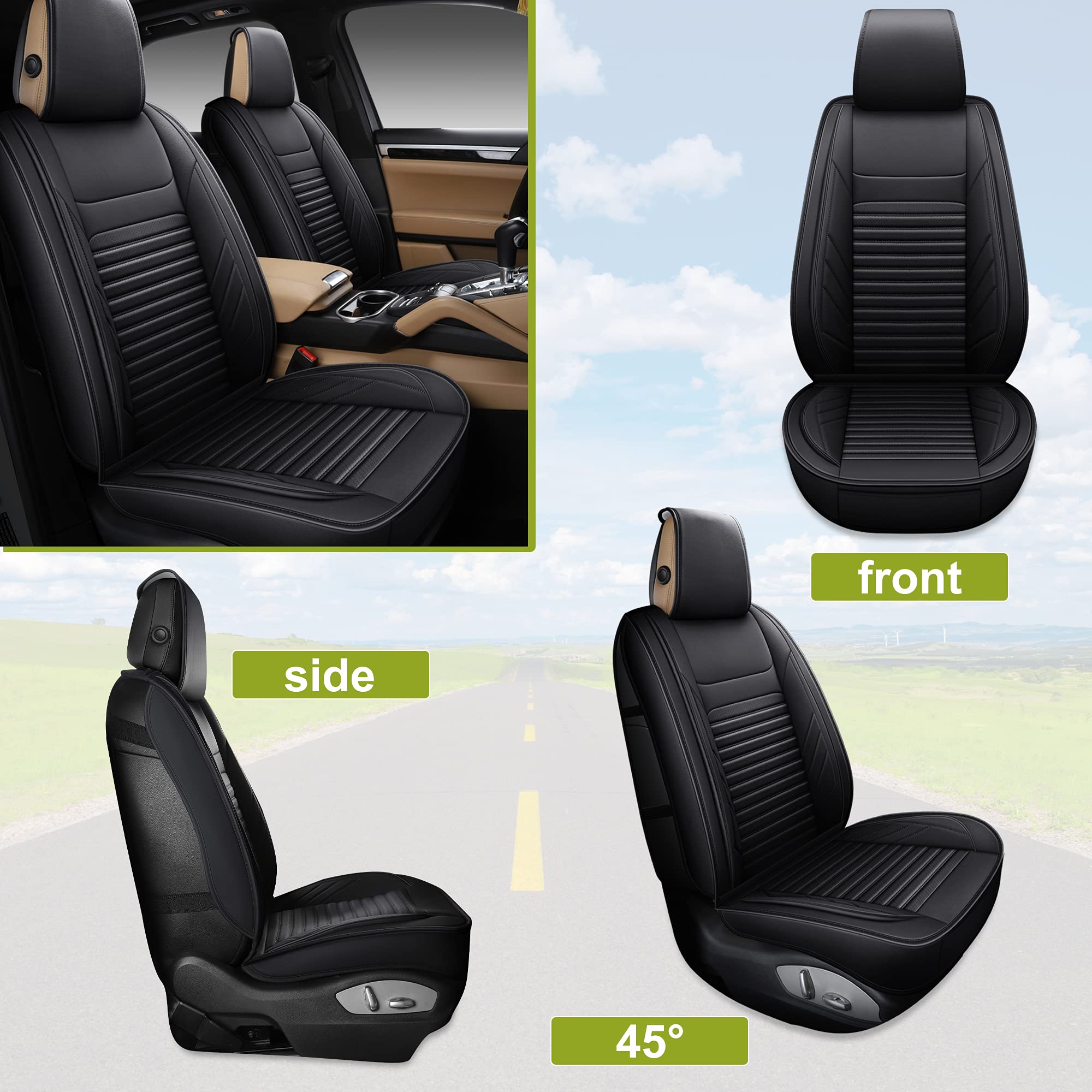 AOOG Leather Car Seat Covers, Leatherette Automotive Seat Covers for ...