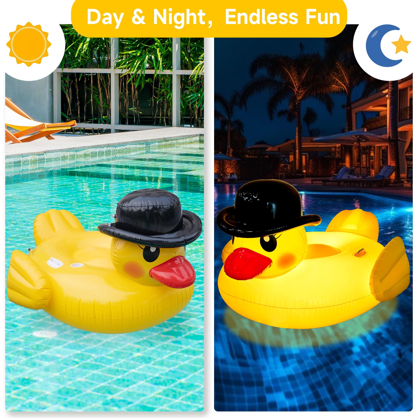 Inflatable Big Yellow Duck Pool Floats with Lights Pool Floaties Rafts ...