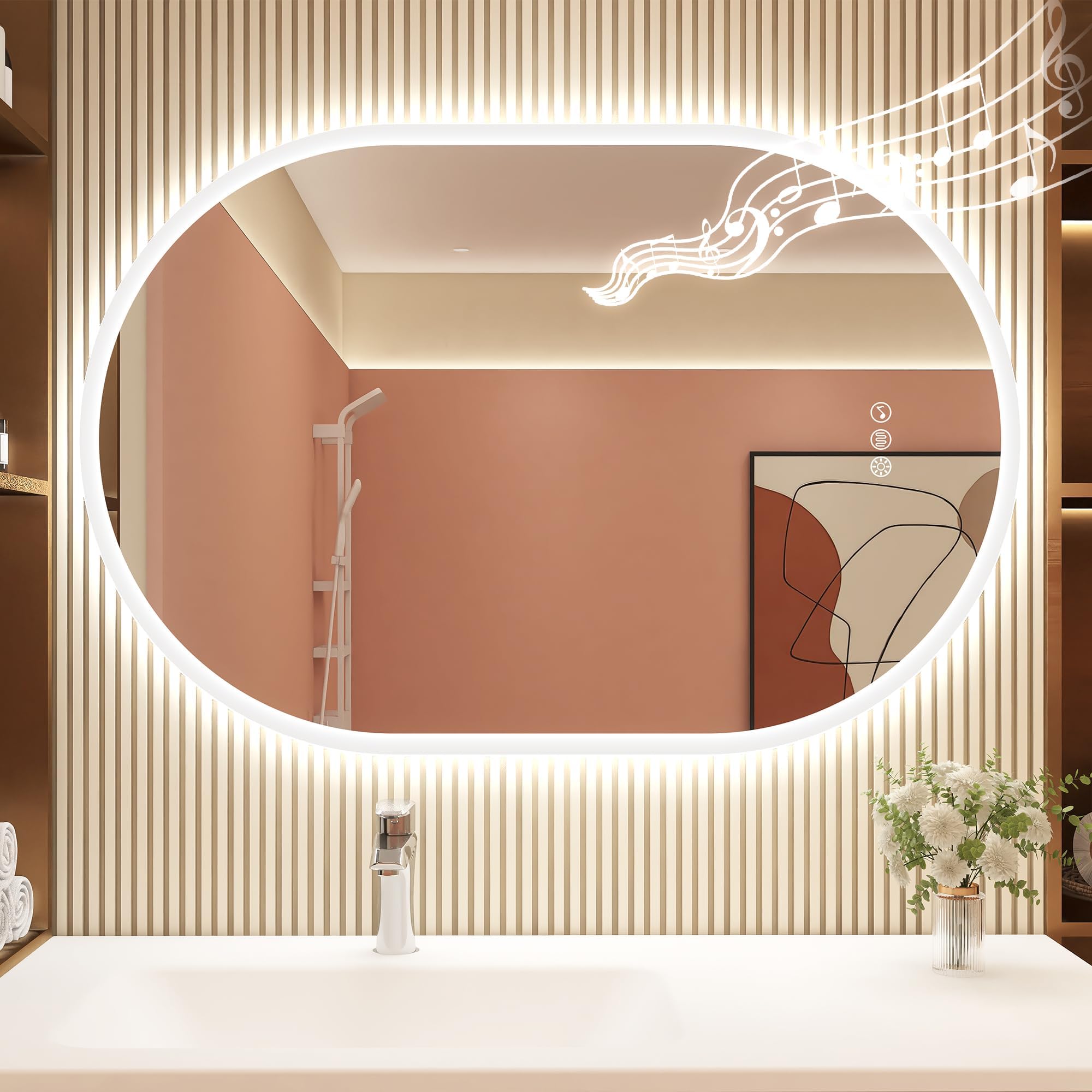 Amazon.com: KT WALL ART Aesthetic Washbasin Led Mirror, Asymmetrical ...