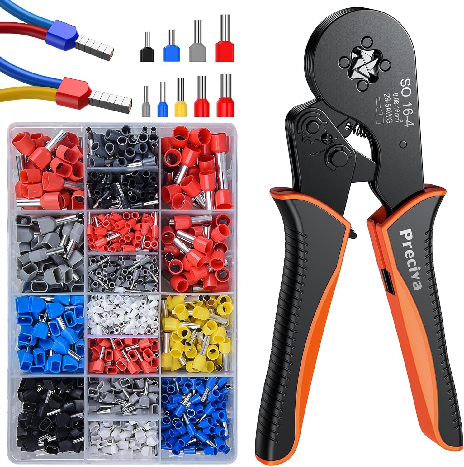 Preciva Bootlace Ferrule Crimping Tool Kit, 0.08-16mm²/AWG28-5 Ferrule ...