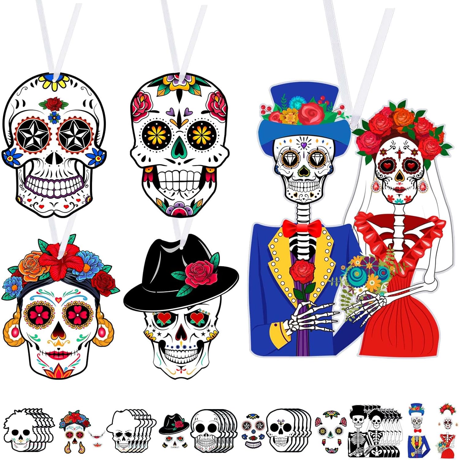 Amazon.com: Funrous 25 Sets Day of The Dead Sugar Skull Decorations Dia ...