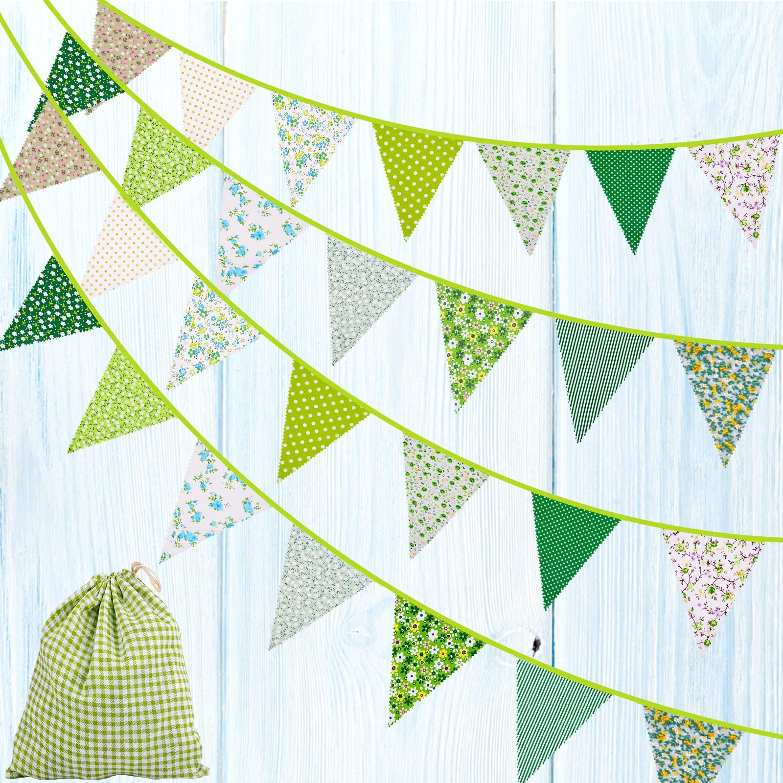 Large Fabric Bunting Banner, 39.5ft Floral Vintage Triangle Flag ...