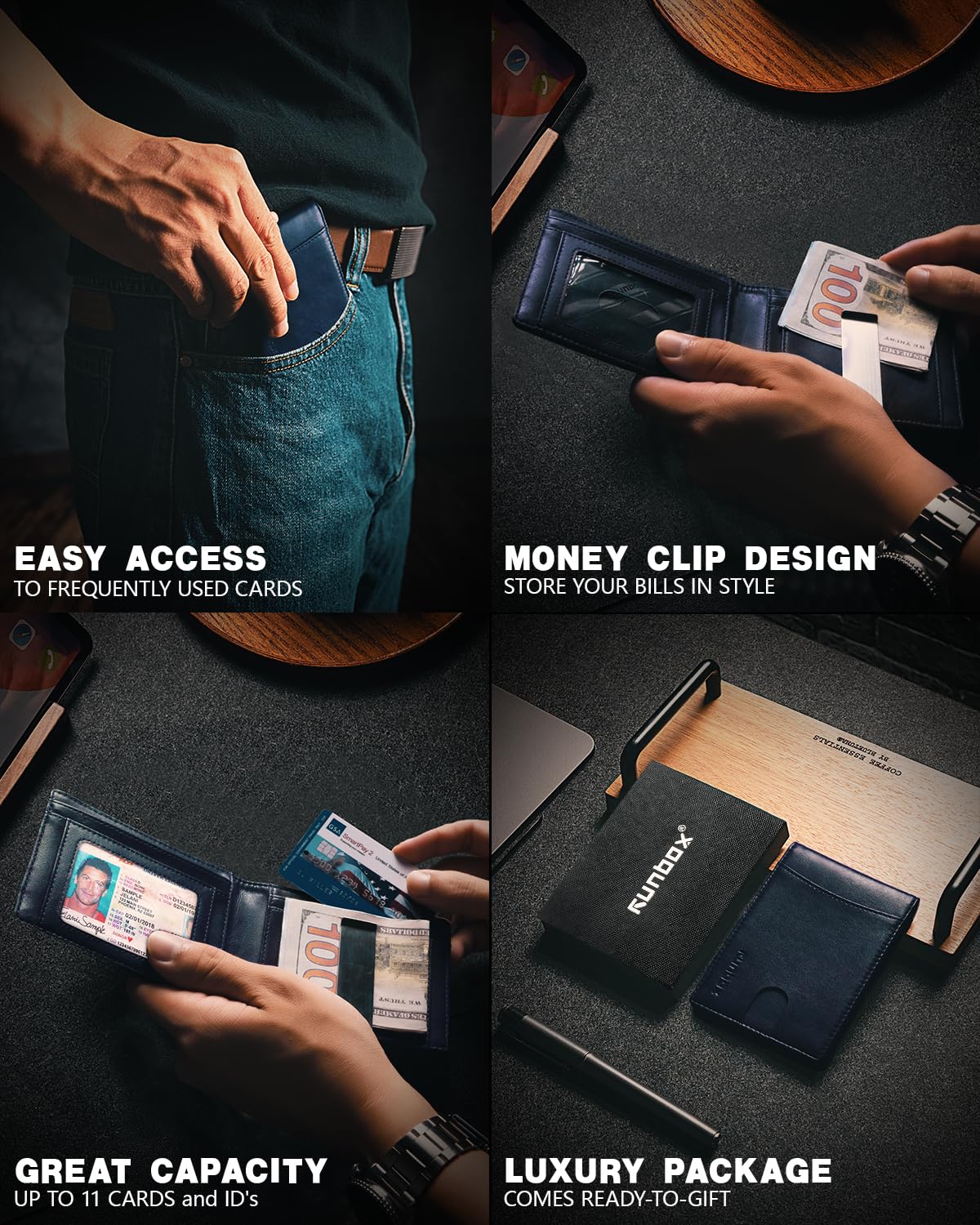Snapklik.com : RUNBOX Wallet For Men Slim Money Clip Minimalist Leather ...