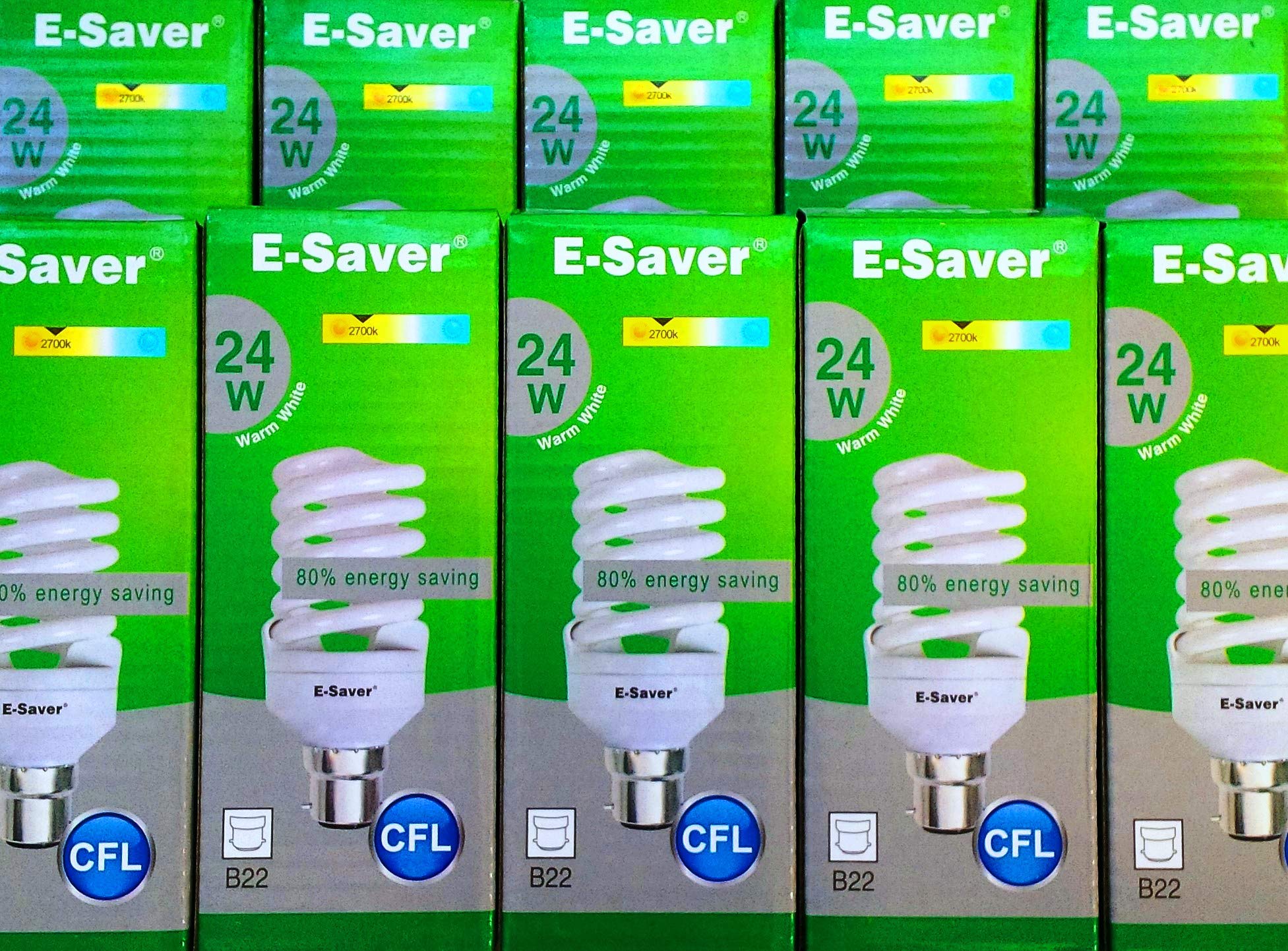 E-Saver - CFL Full Spiral - Energy Saving Light Bulbs - 24w = 120 Watt ...