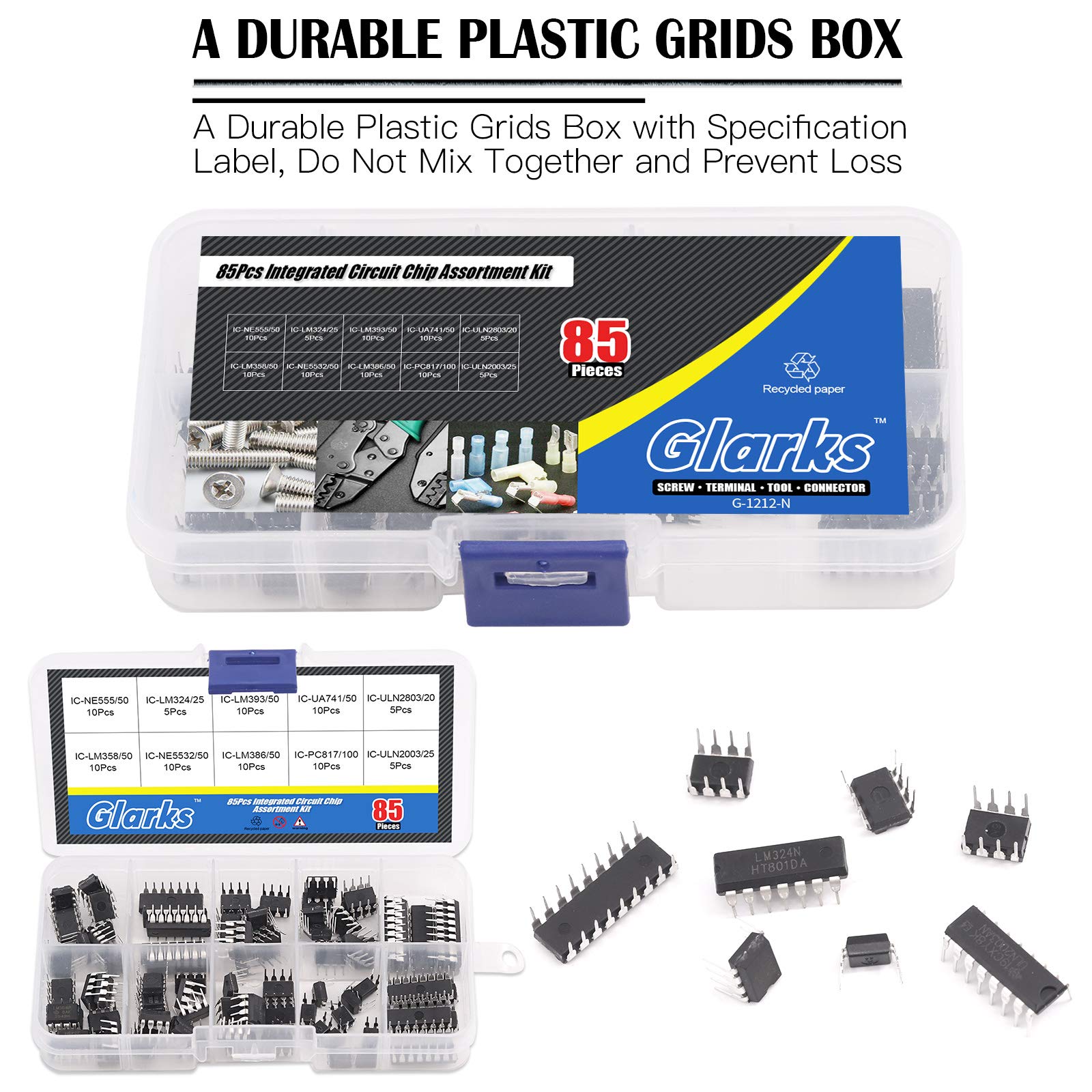 Snapklik.com : Glarks 85Pcs 10 Types Integrated Circuit Chip IC Chips ...