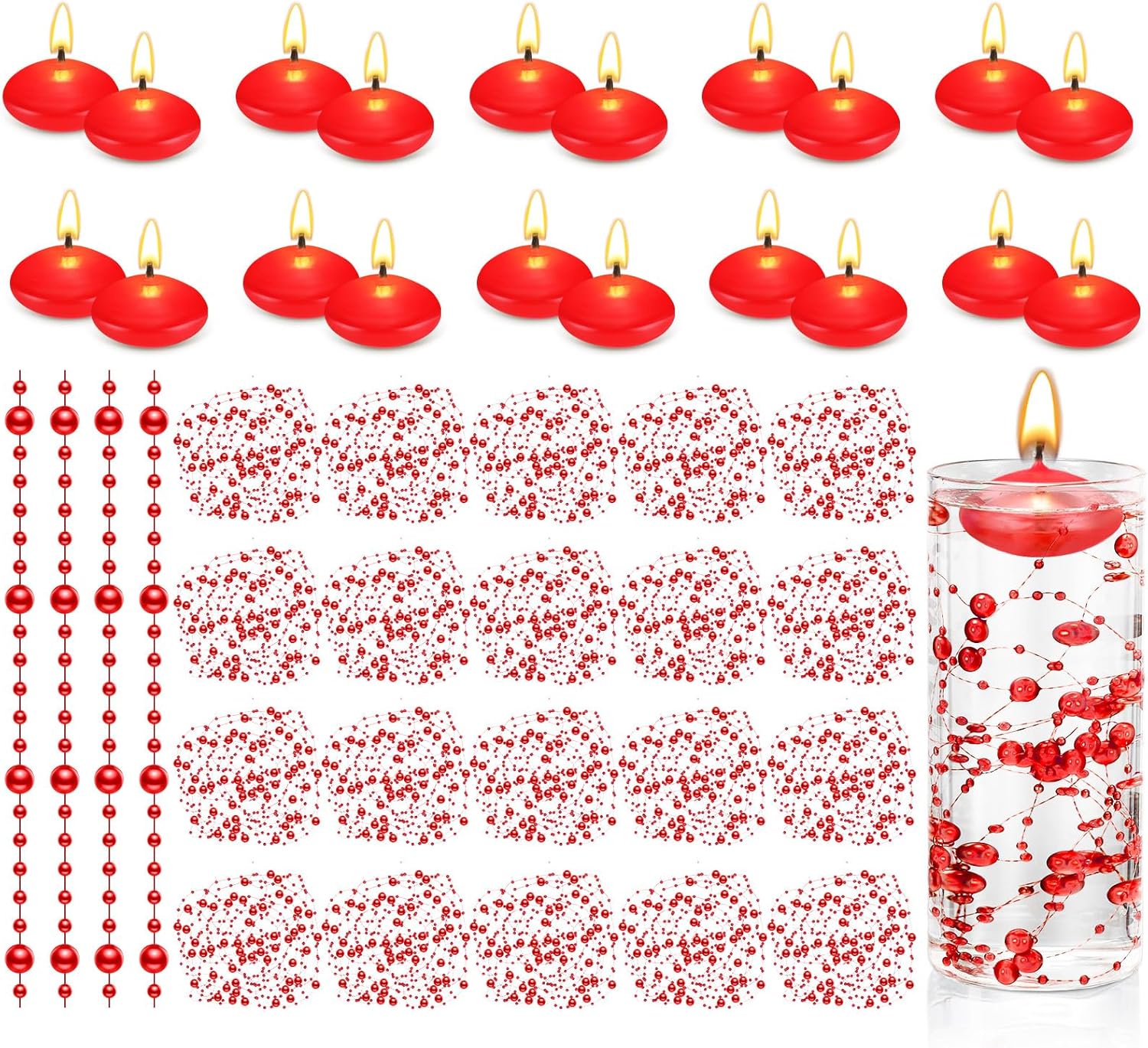 Amazon.com: Fumete 40 Pcs Red Wedding Floating Candles Pearl Strings ...