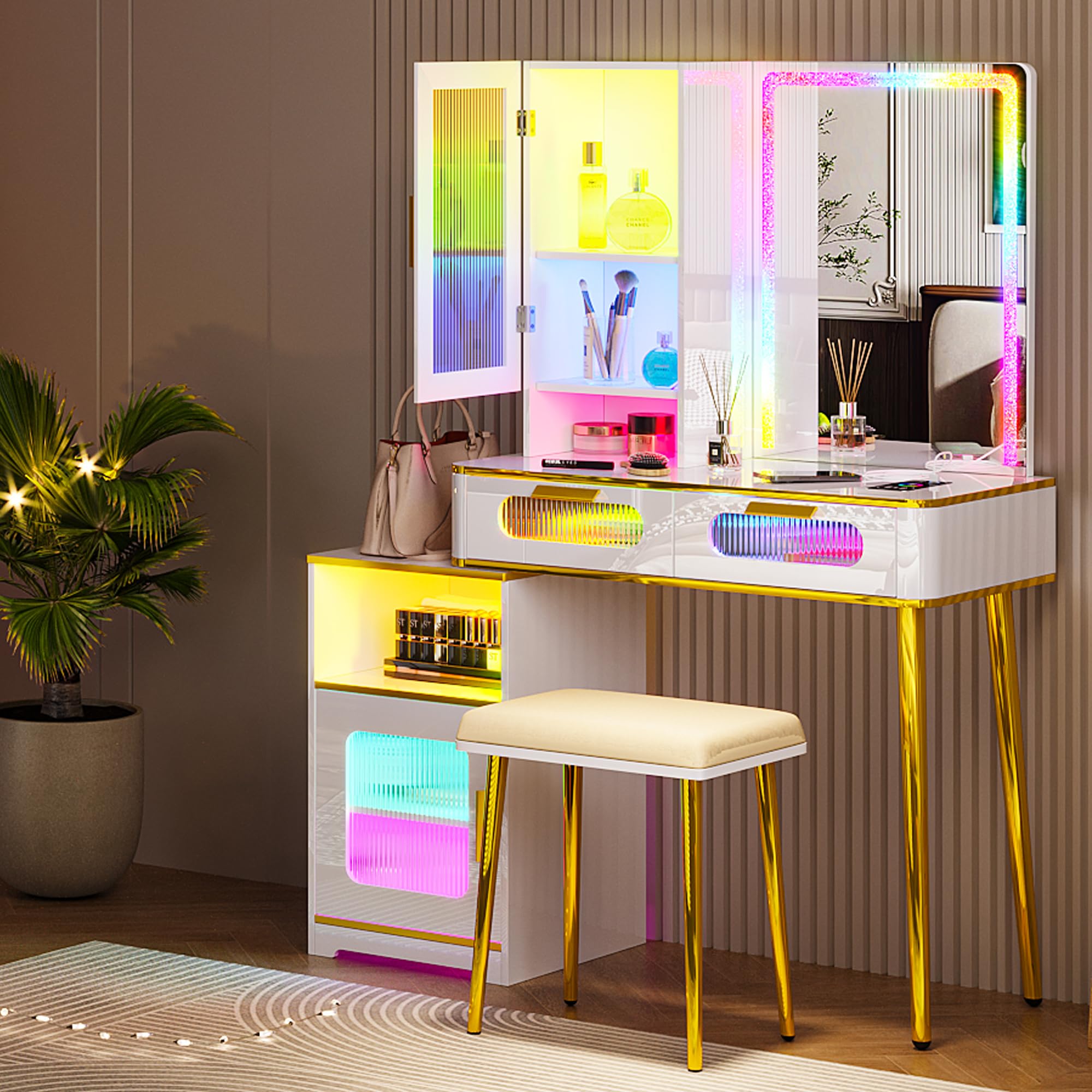 Amazon.com: RGB LED Vanity Desk with Lights and Mirror, Makeup Vanity ...