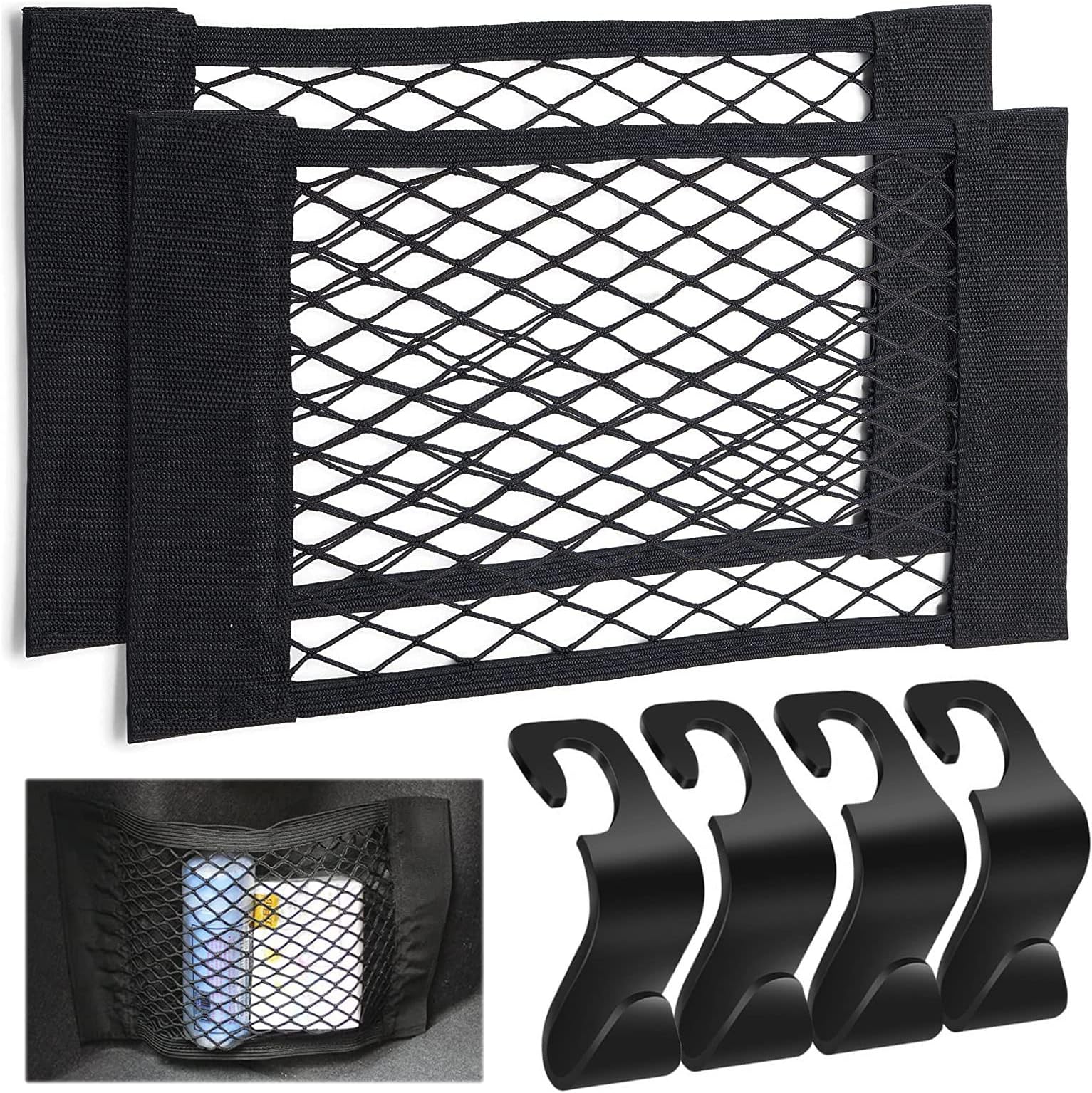 Yueser Car Storage Net, 4 Pack Car Net Mesh Cargo Net Elastic String ...