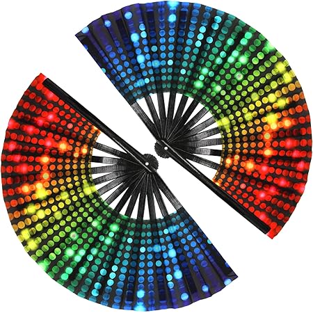Amazon.com: Hananona 2 Pcs Big Folding Fans Colorful Rainbow Handheld ...