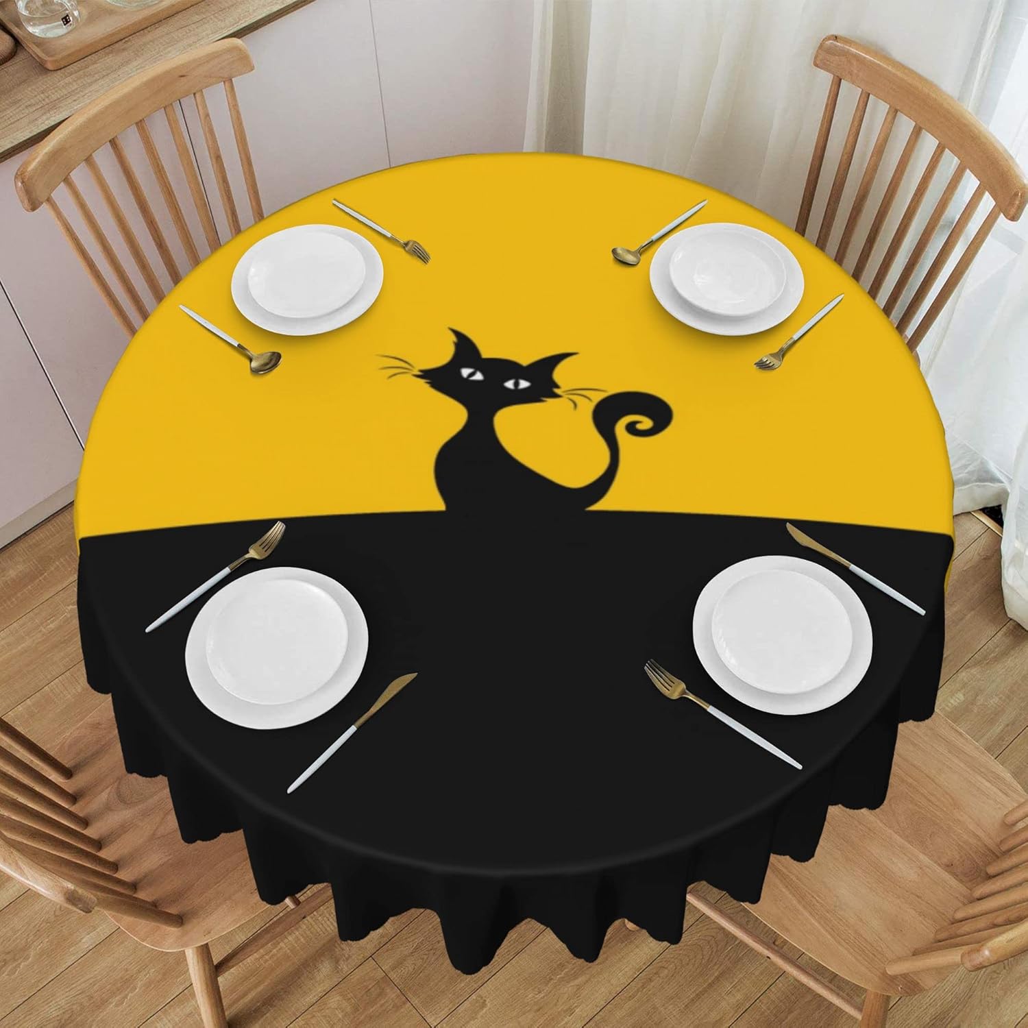 Amazon.com: Gefle Sitting Black Cat Art Tablecloths Polyester Table ...