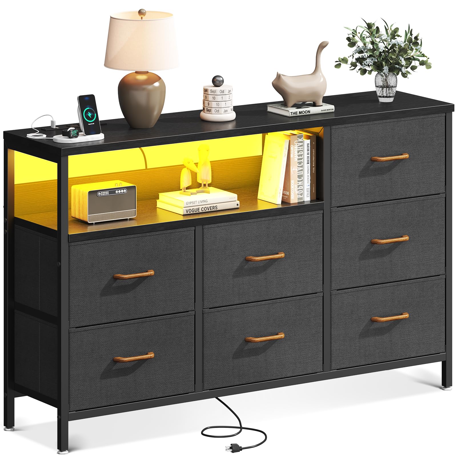 Amazon.com: AODK Dresser with LED Lights and Charging Station, 52-Inch ...