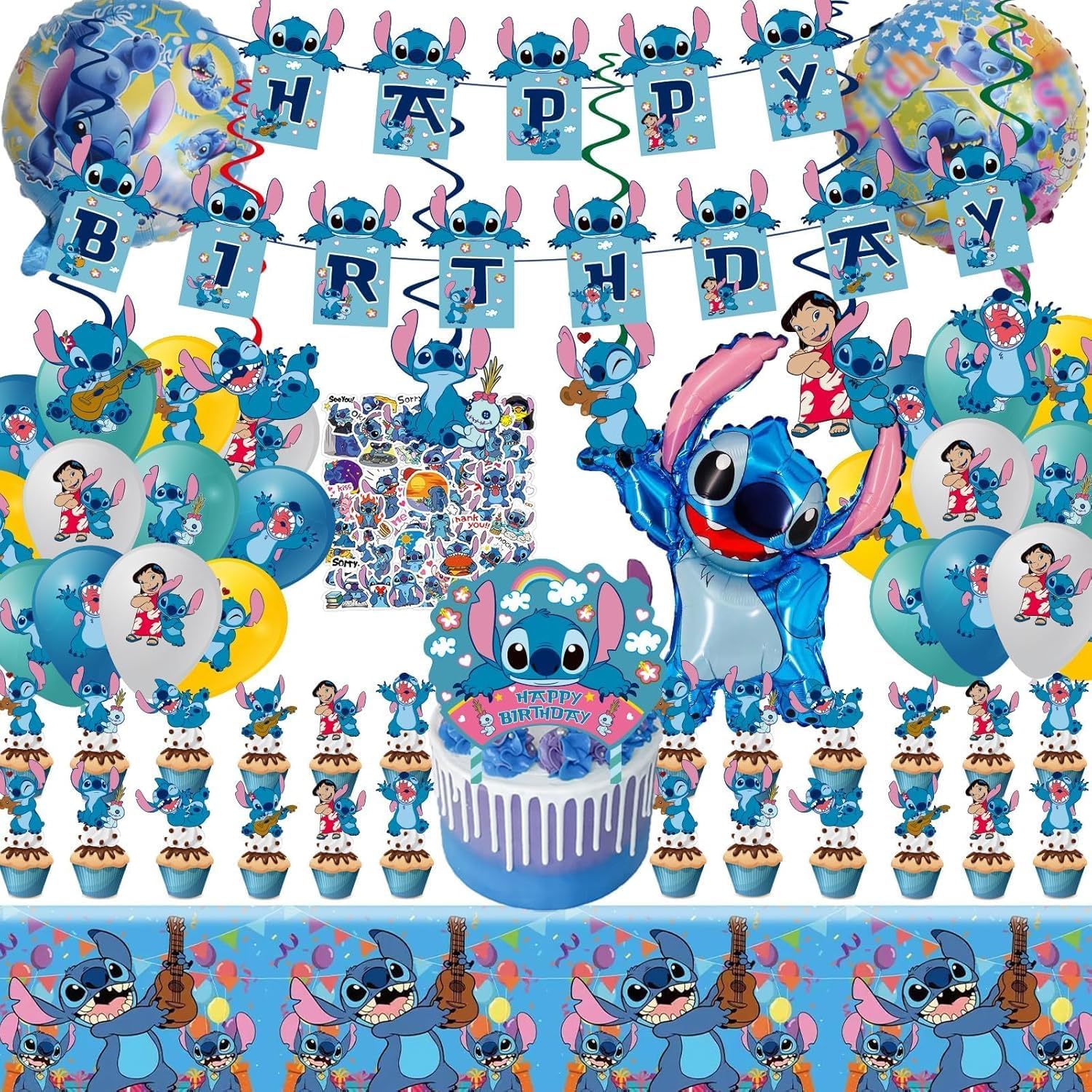 Amazon.com: 110pcs Cartoon Party Supplies,Include Birthday Banner ...