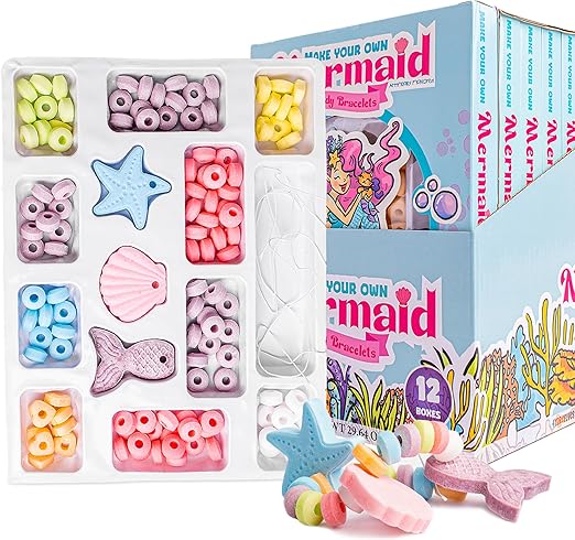 Amazon.com: 4YoreElves 12 Mermaid Candy Bracelet Kits, String Your Own ...
