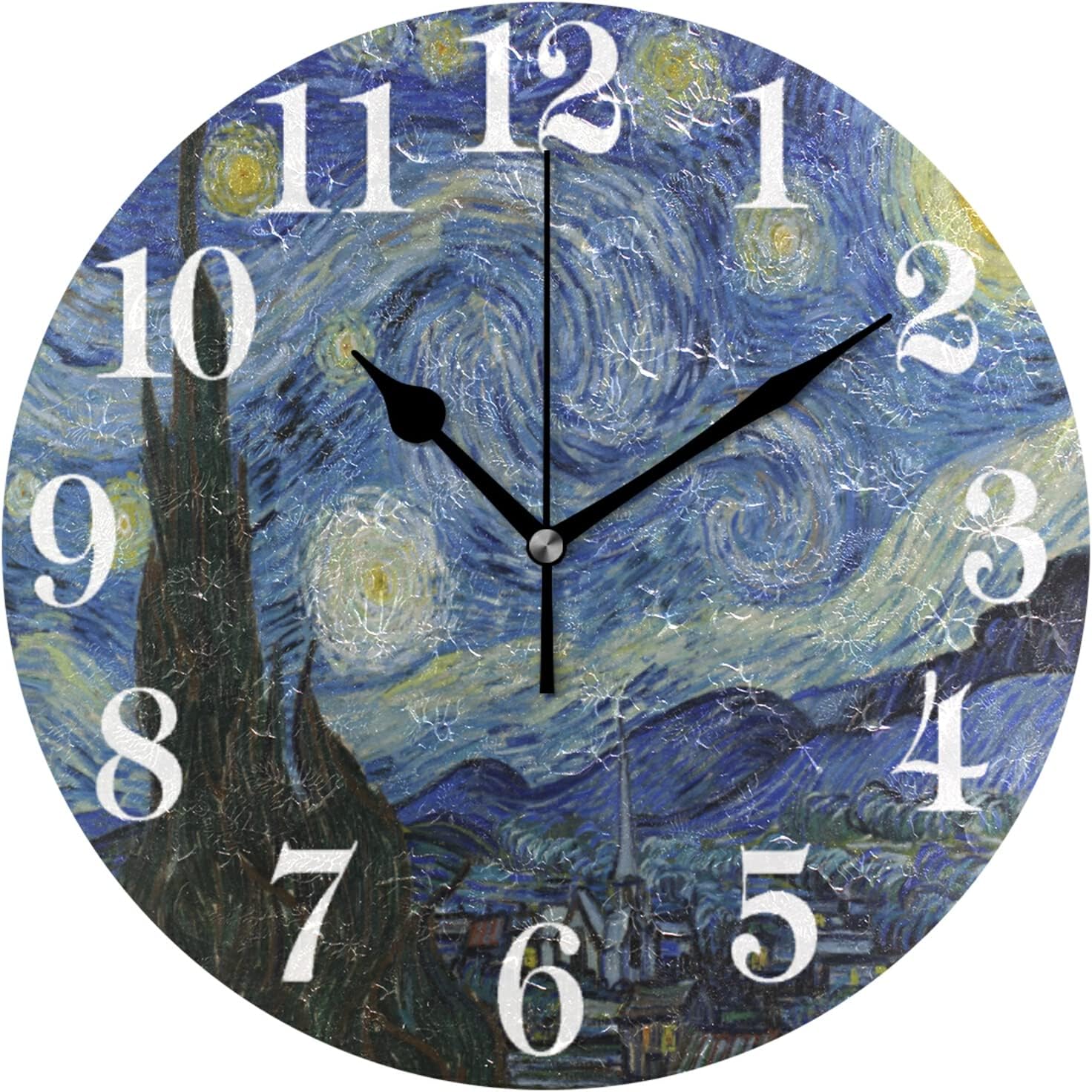 Amazon.com: WIHVE 10 Inch Round Wall Clock Van Gogh Starry Night ...