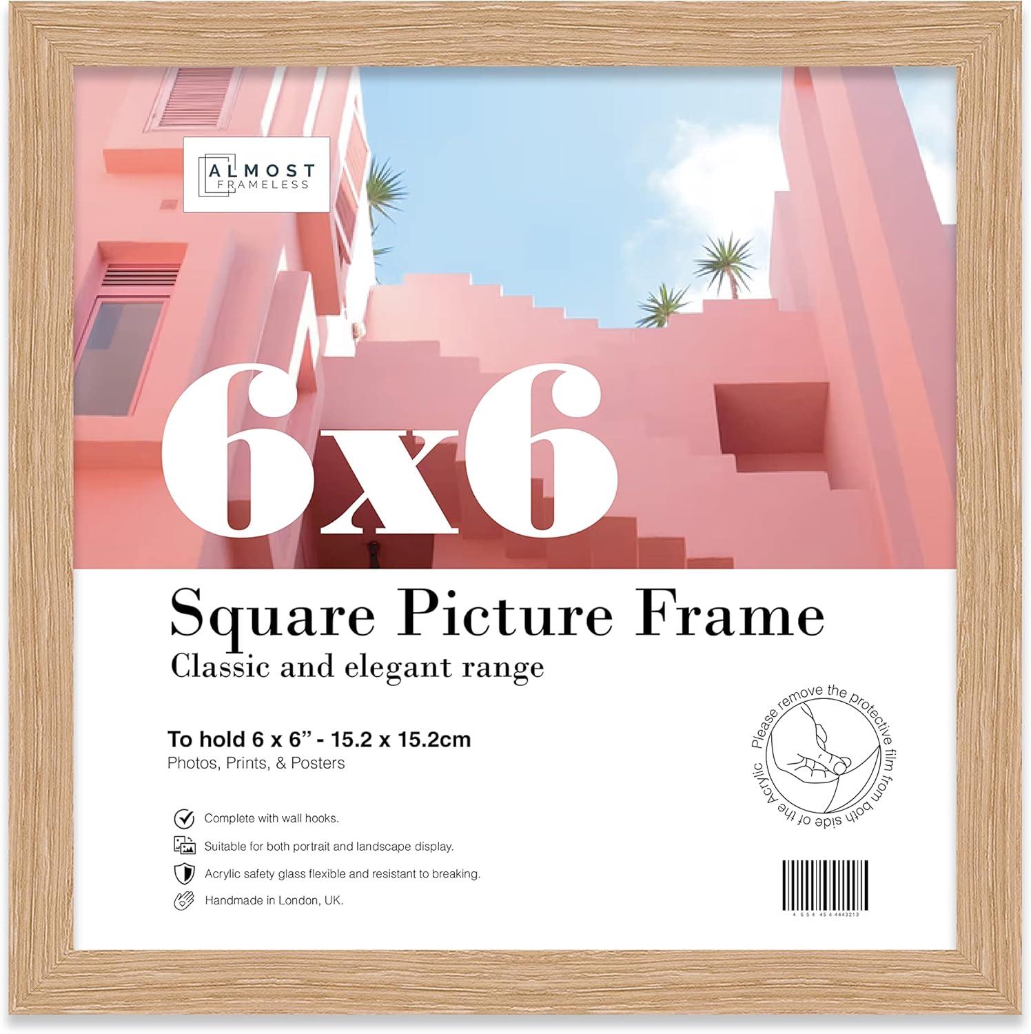 Almost Frameless 6x6 Oak Picture Frame 6"x6" (15.2x15.2cm) Poster ...