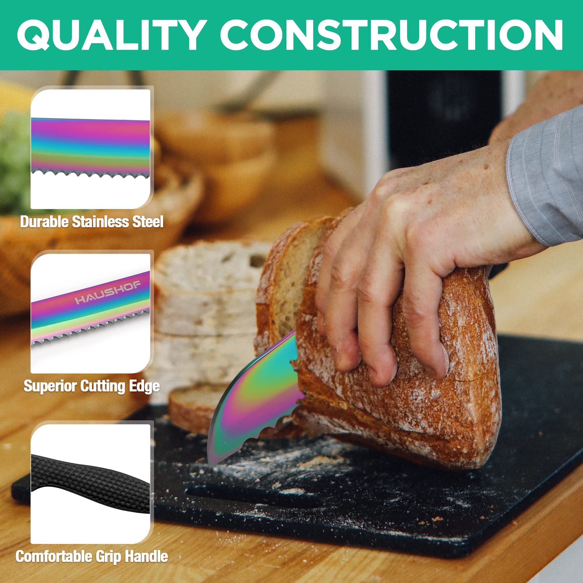 Snapklik.com : HAUSHOF Kitchen Knife Set, 5 PCS Rainbow Knife Sets