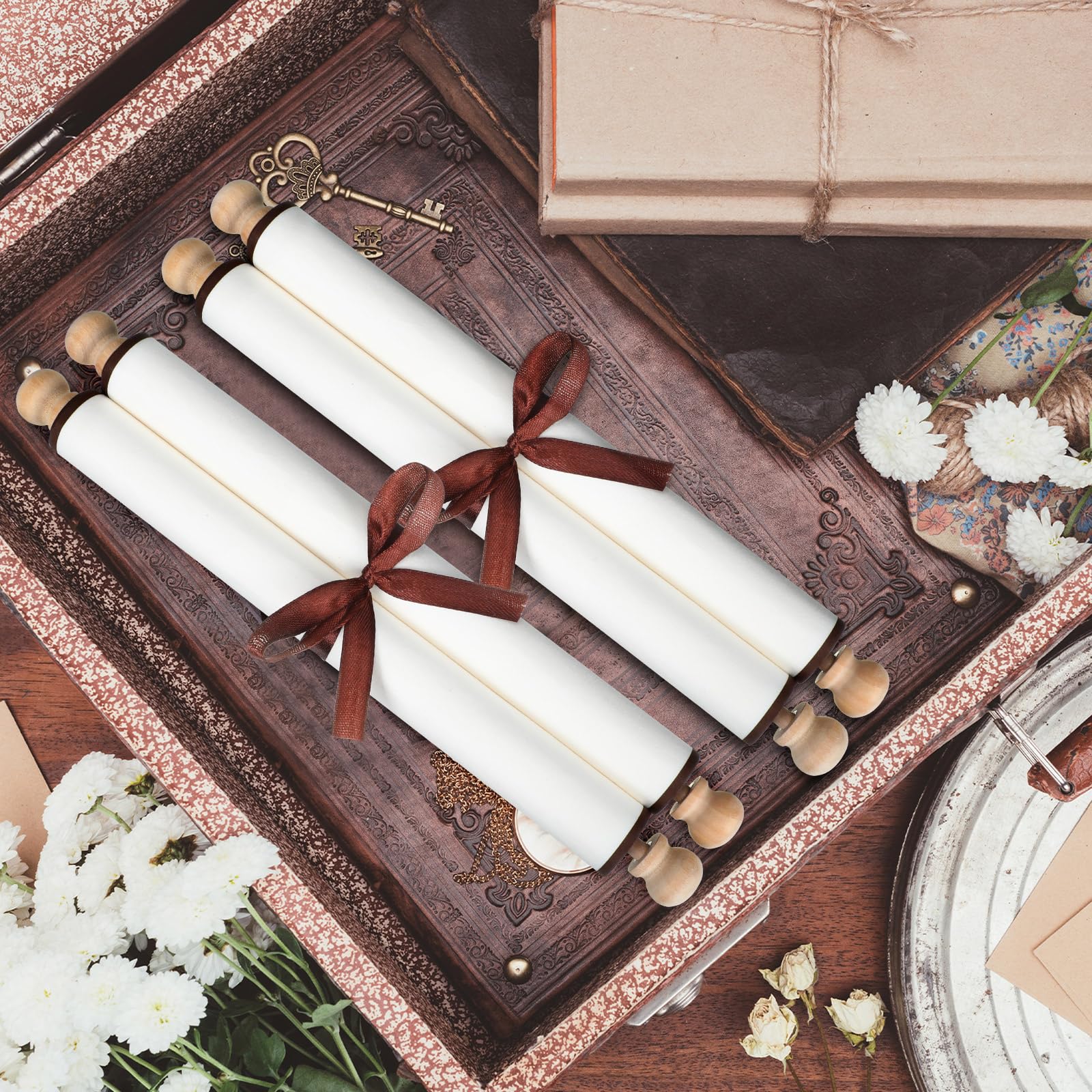 Snapklik.com : Epakh 2 Pack Blank Paper Scrolls Wrapped On Wood Rod For ...